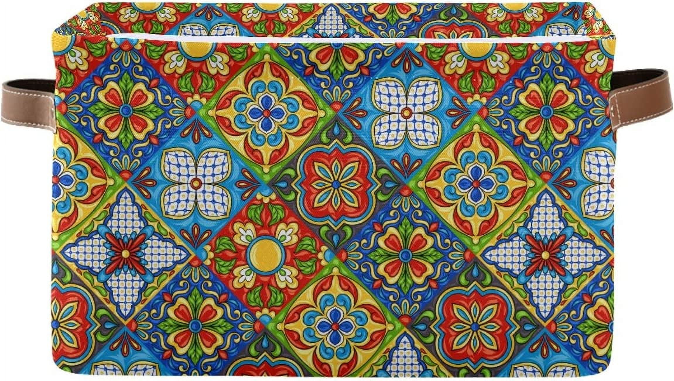 GZHJMY 1PCS Storage Basket, Mexican Talavera Pattern Large Foldable ...