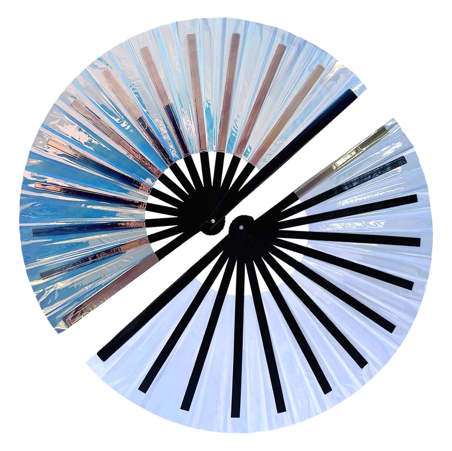 GZHJMY 1Pcs Large Folding Hand Rave Fan, Handheld Fan, Holographic Blue ...