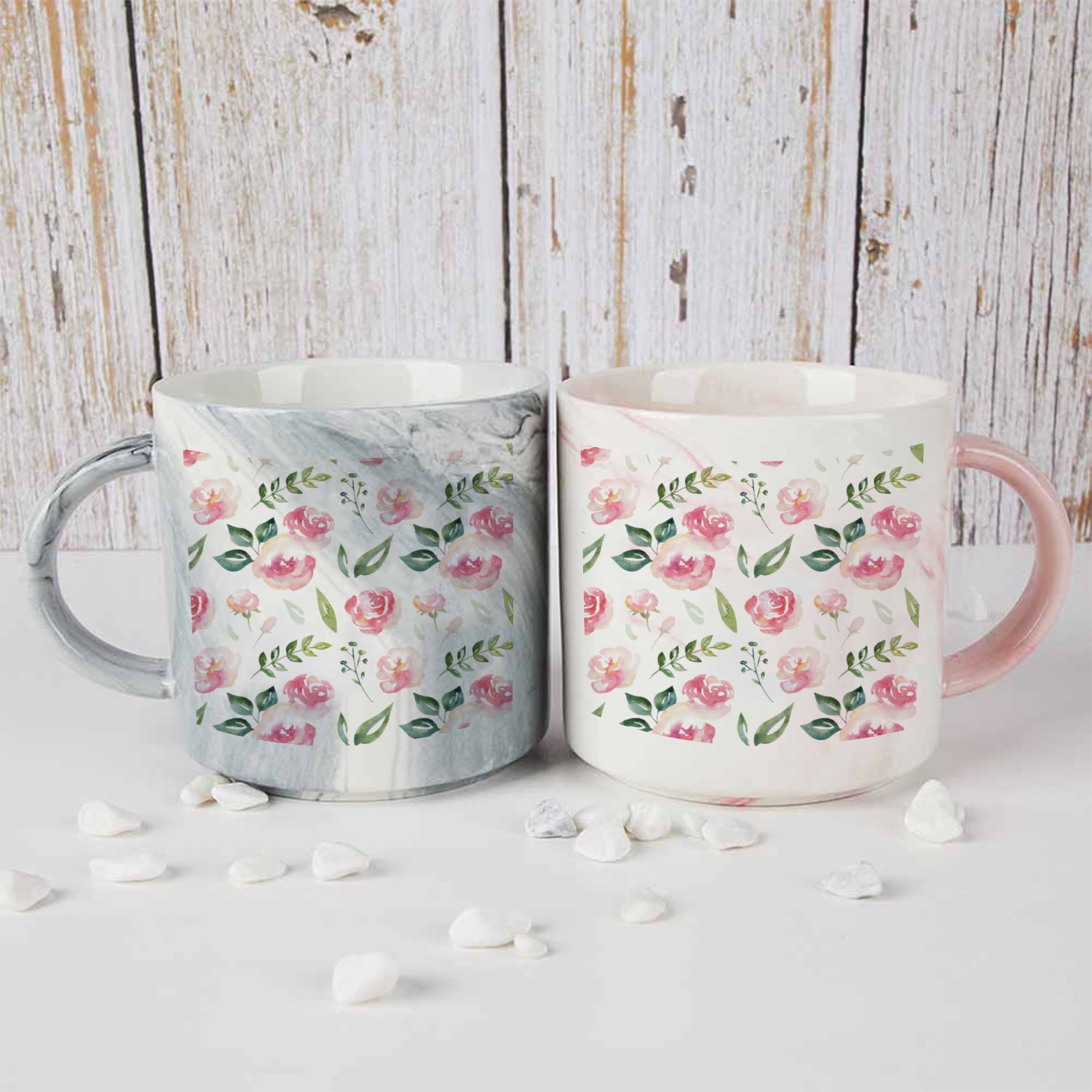 GZHJMY 2 PCS 400ML Ceramic Coffee Mugs for Men Women, Watercolor Floral ...