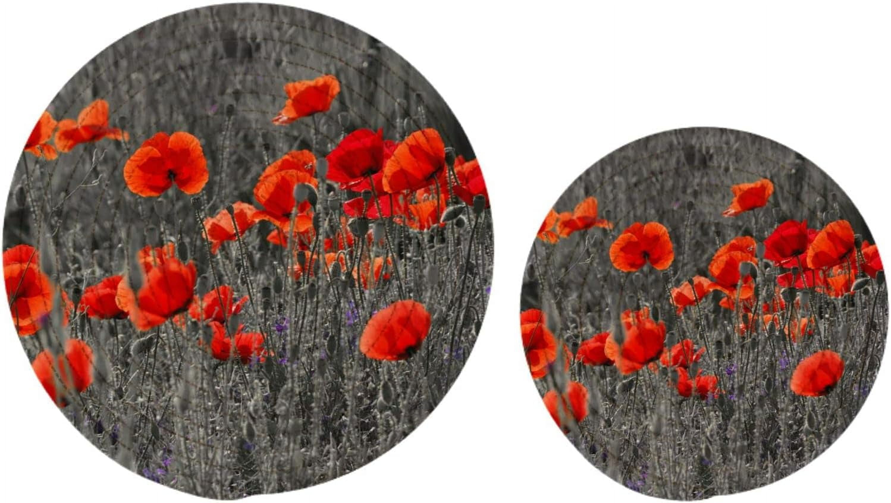GZHJMY 2 Pack Beautiful Meadow with Red Poppy Cotton Woven Pot Holders Trivets Set, 7 inch and 9 ...