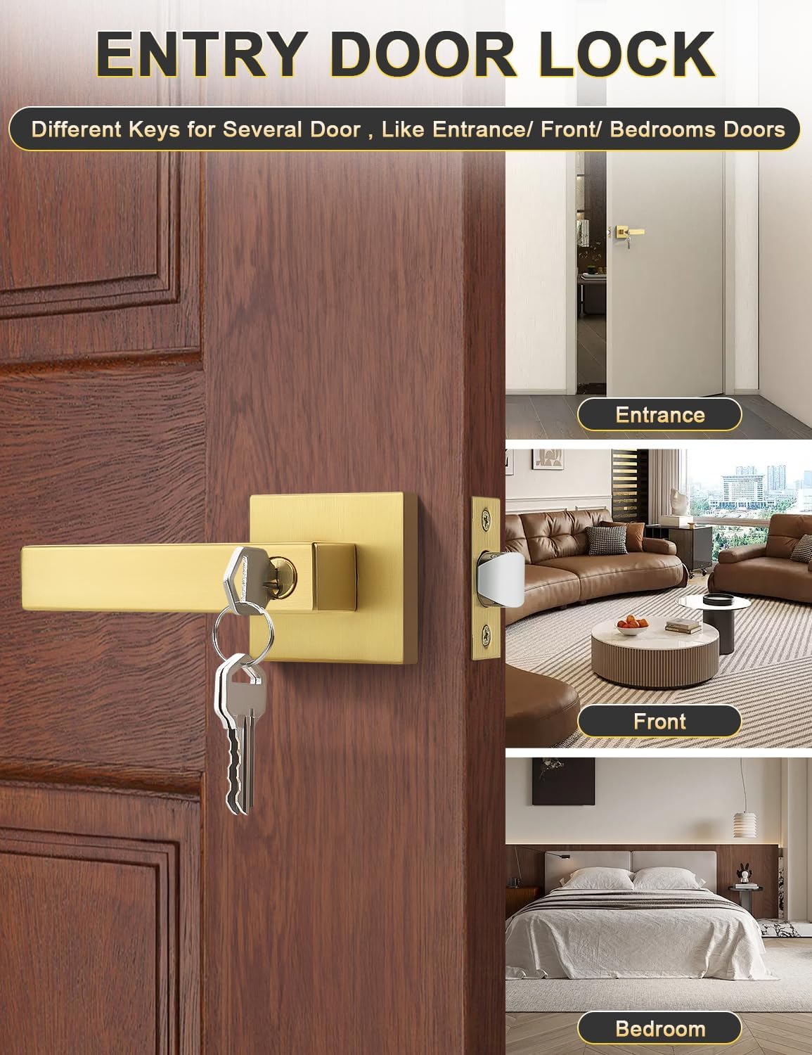 GZHJMY 2 Pack Brushed Entry Door Levers with Lock and Key, Satin ...