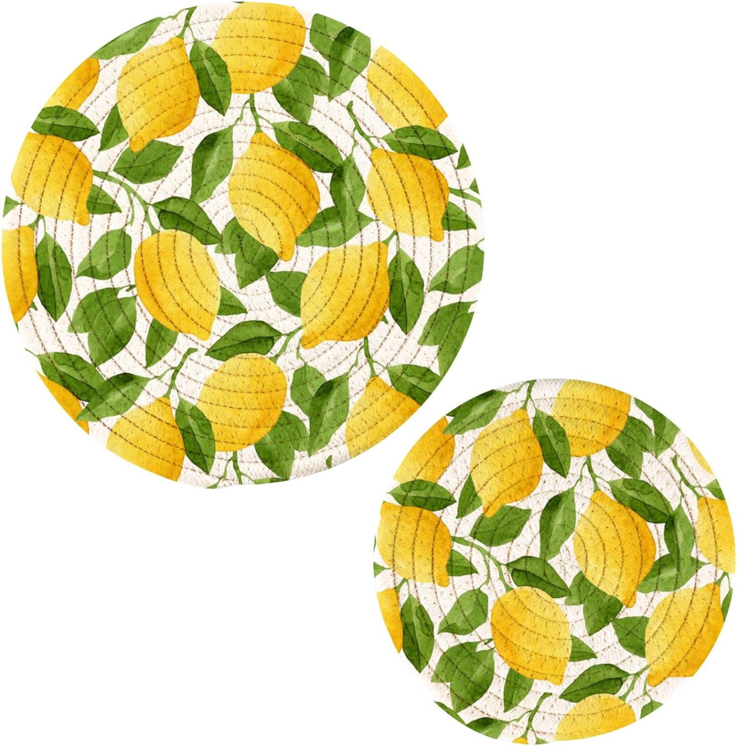 GZHJMY 2 Pack Chic Fresh Lemon Leaves Pattern Round Cotton Woven Pot ...