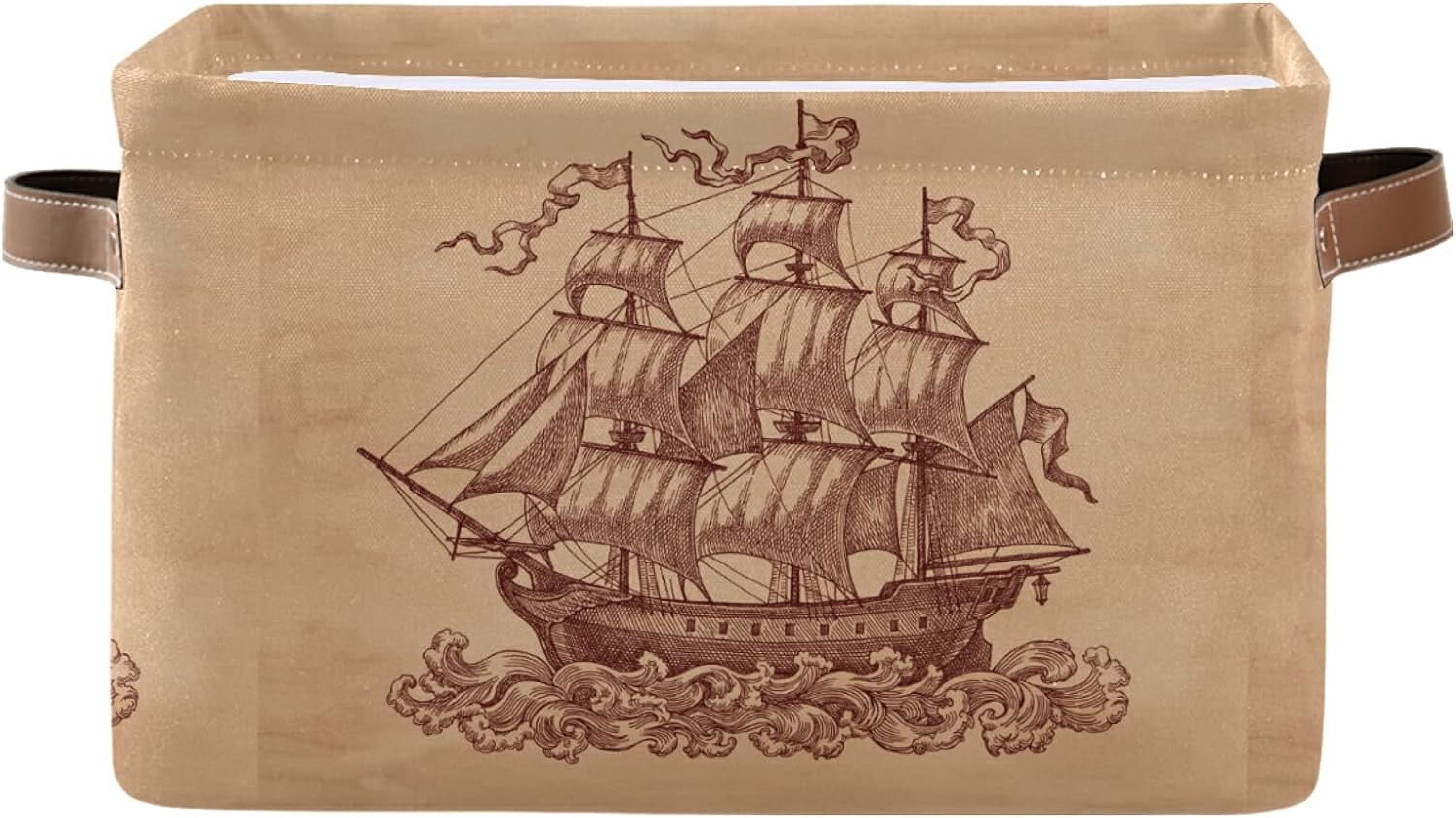GZHJMY 2 Pack Collapsible Organizer Storage Bins with Ancient Sail Ship ...