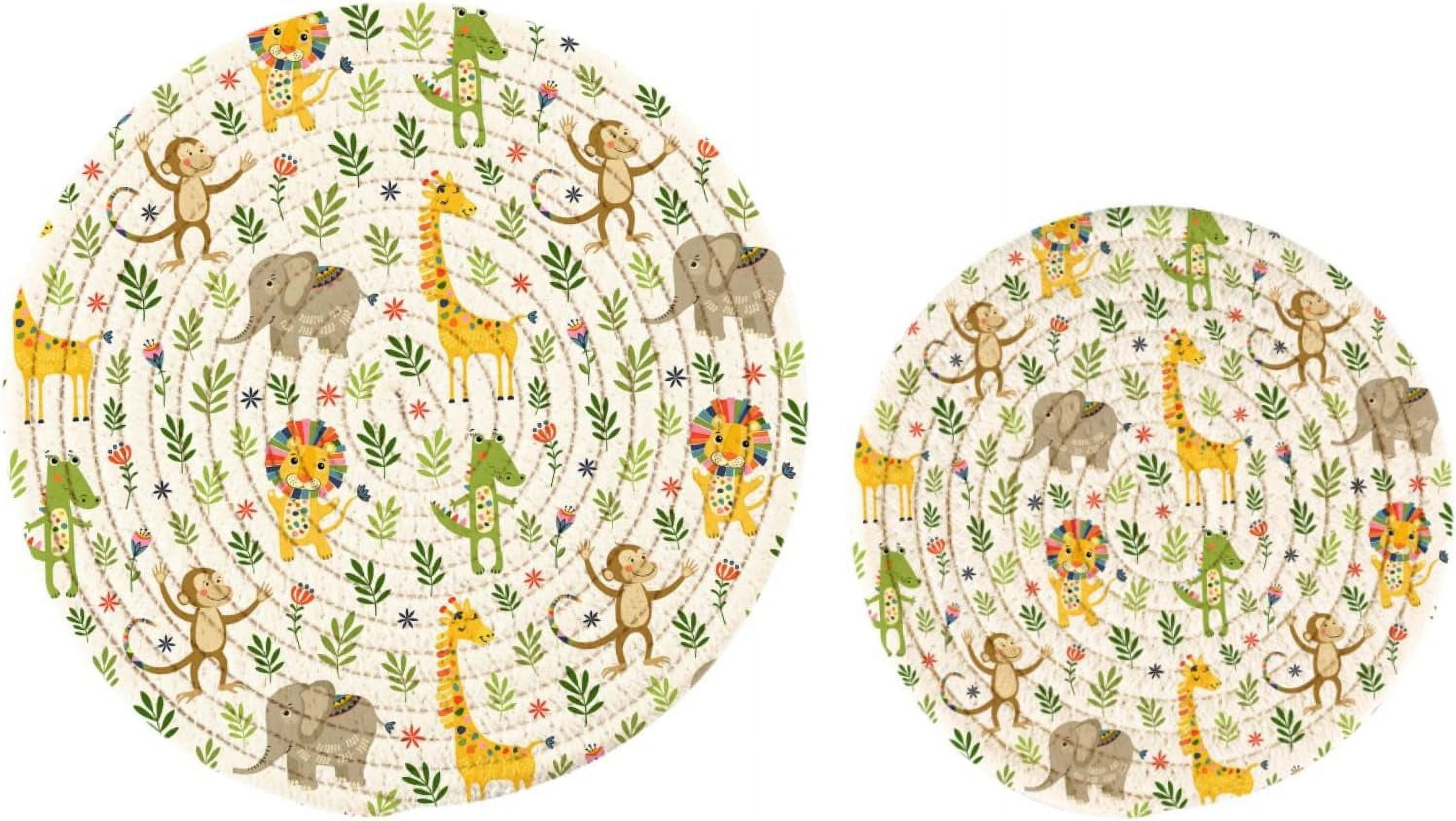 GZHJMY 2 Pack Cute Cartoon Monkey Trees Pattern Round Cotton Woven Pot ...