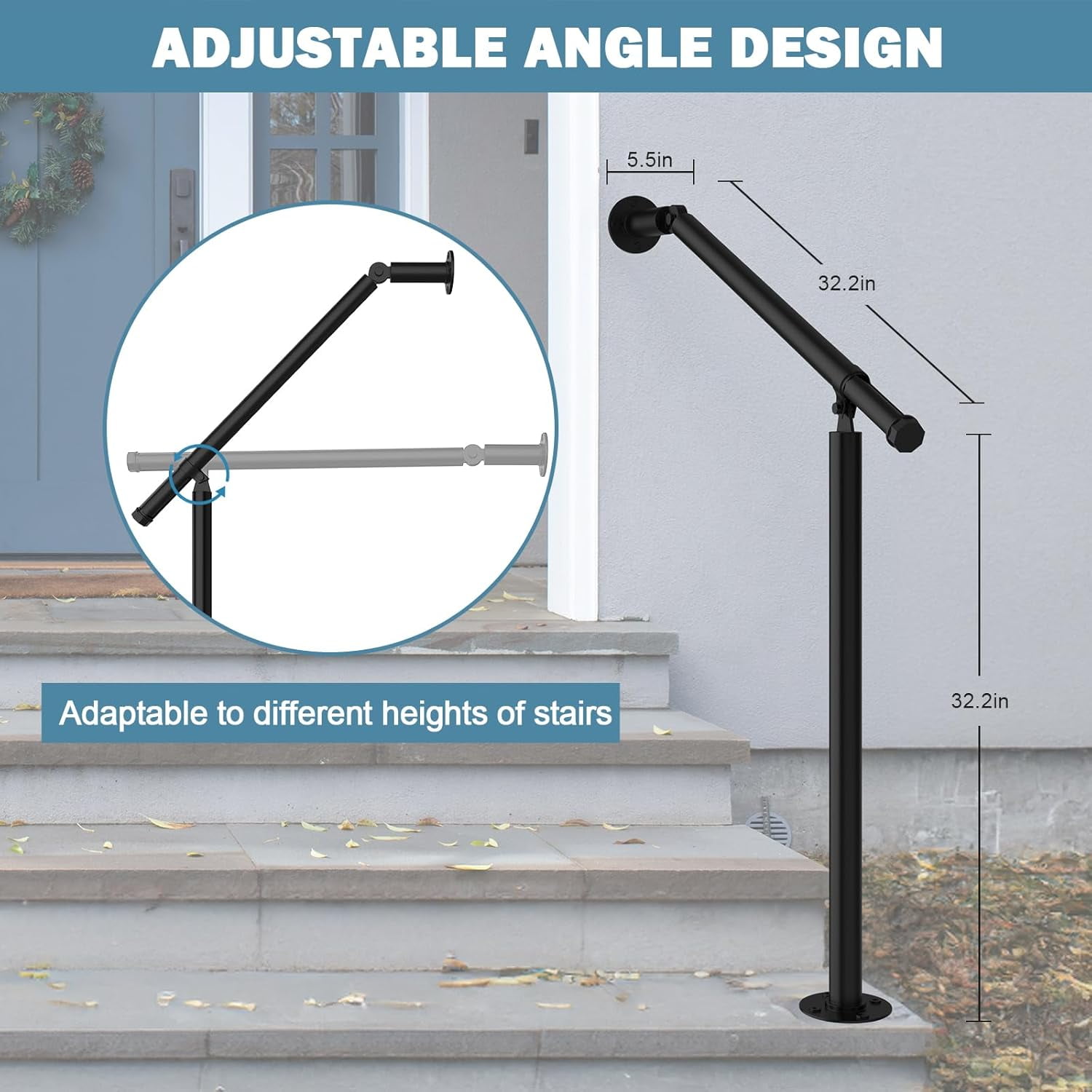 GZHJMY 2 Pack Step Handrails,Metal Railing Kit with 1 to 3 Steps,Stair ...