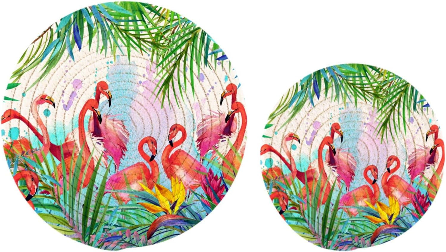 GZHJMY 2-Pack Tropical Exotic Flamingo Leaves Round Cotton Woven Pot ...
