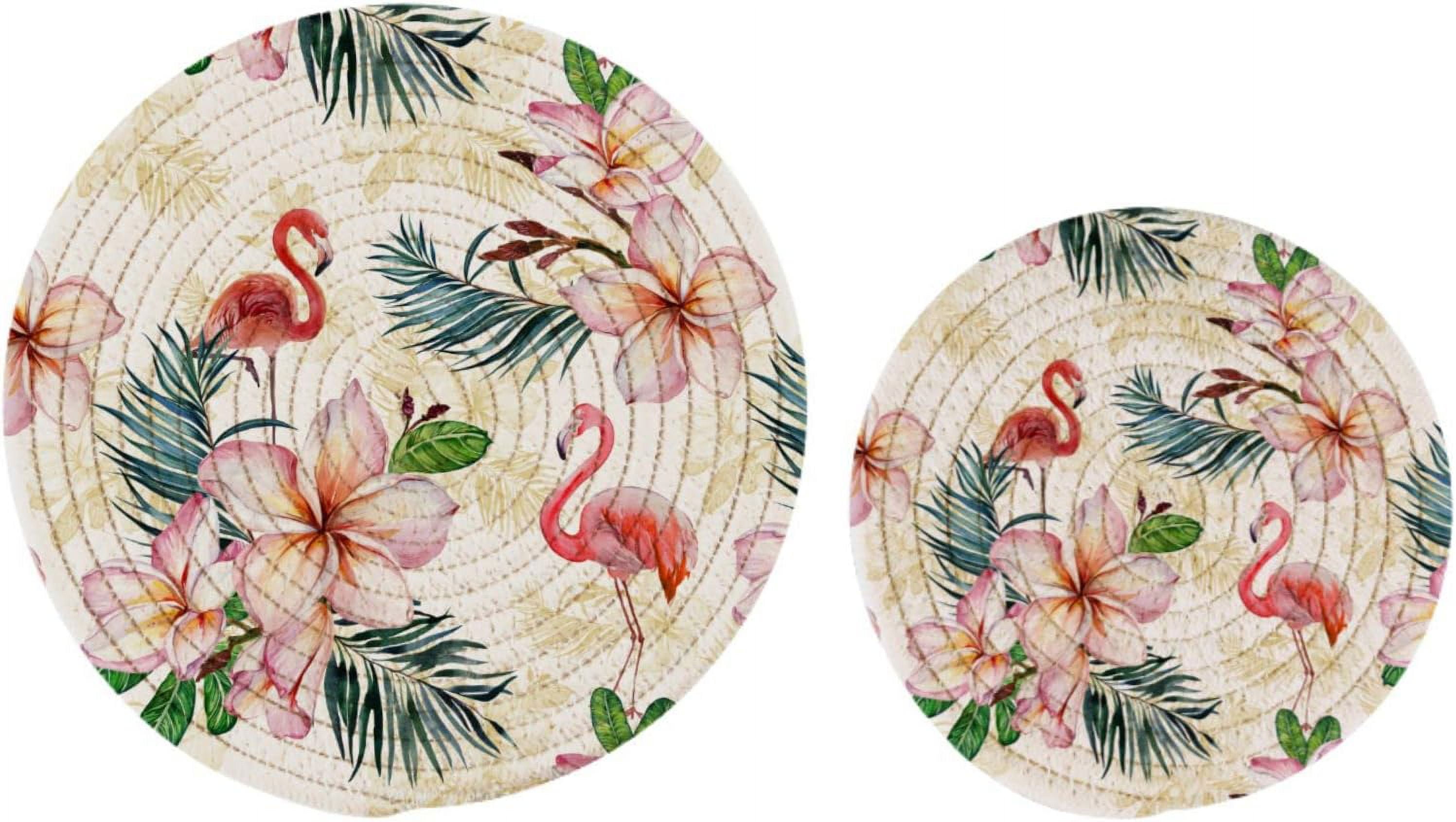 GZHJMY 2 Pcs Cotton Tropical Plumeria Pink Flamingo Woven Pot Holder ...