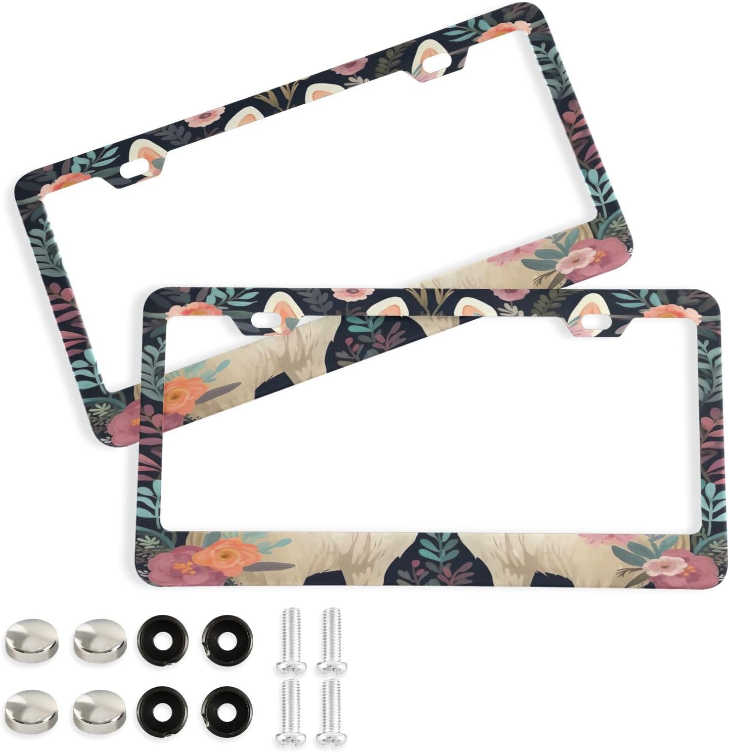 GZHJMY 2 Pcs License Plate Frame Alpaca Flowers License Plate Cover ...