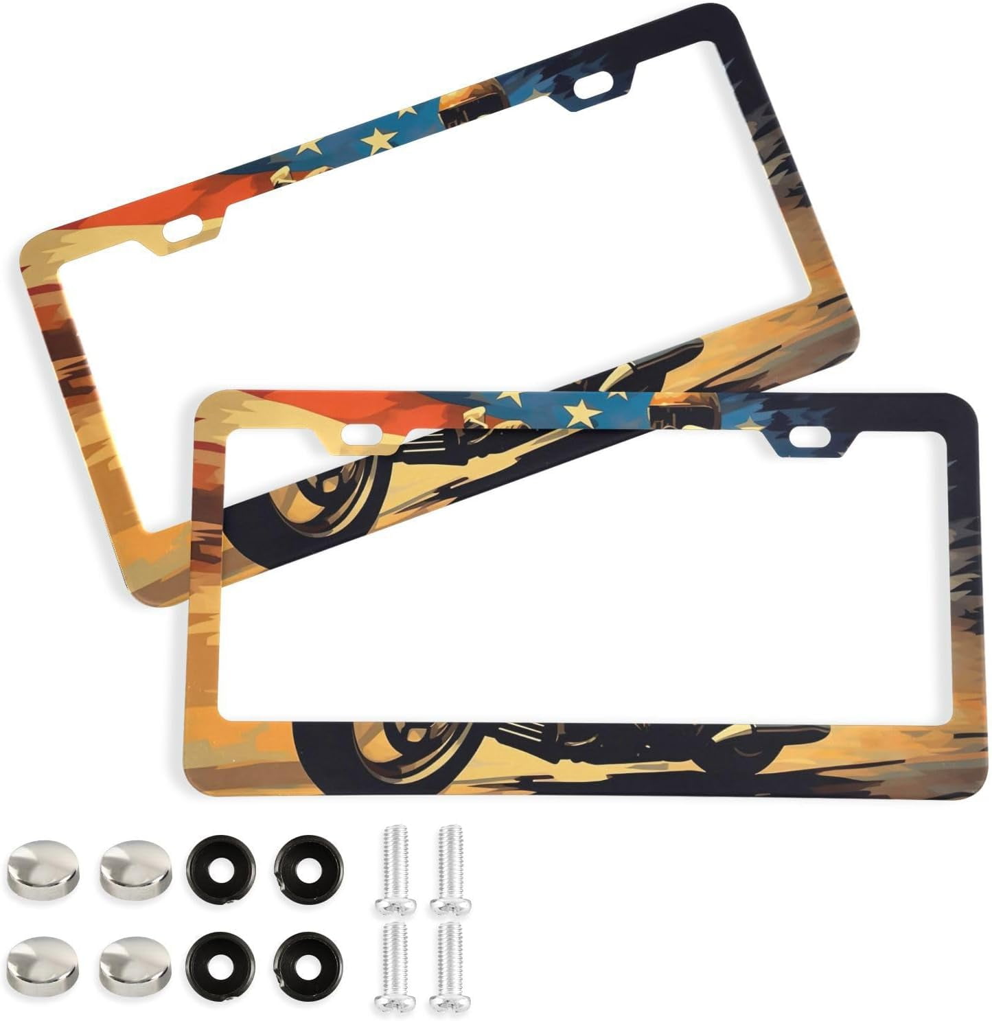 GZHJMY 2 Pcs License Plate Frame American Flag Riders License Plate ...