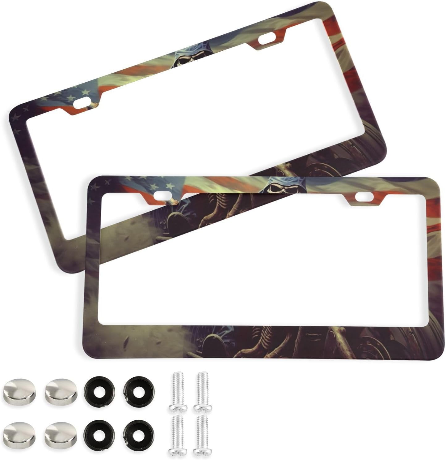 GZHJMY 2 Pcs License Plate Frame American Flag Riders License Plate ...
