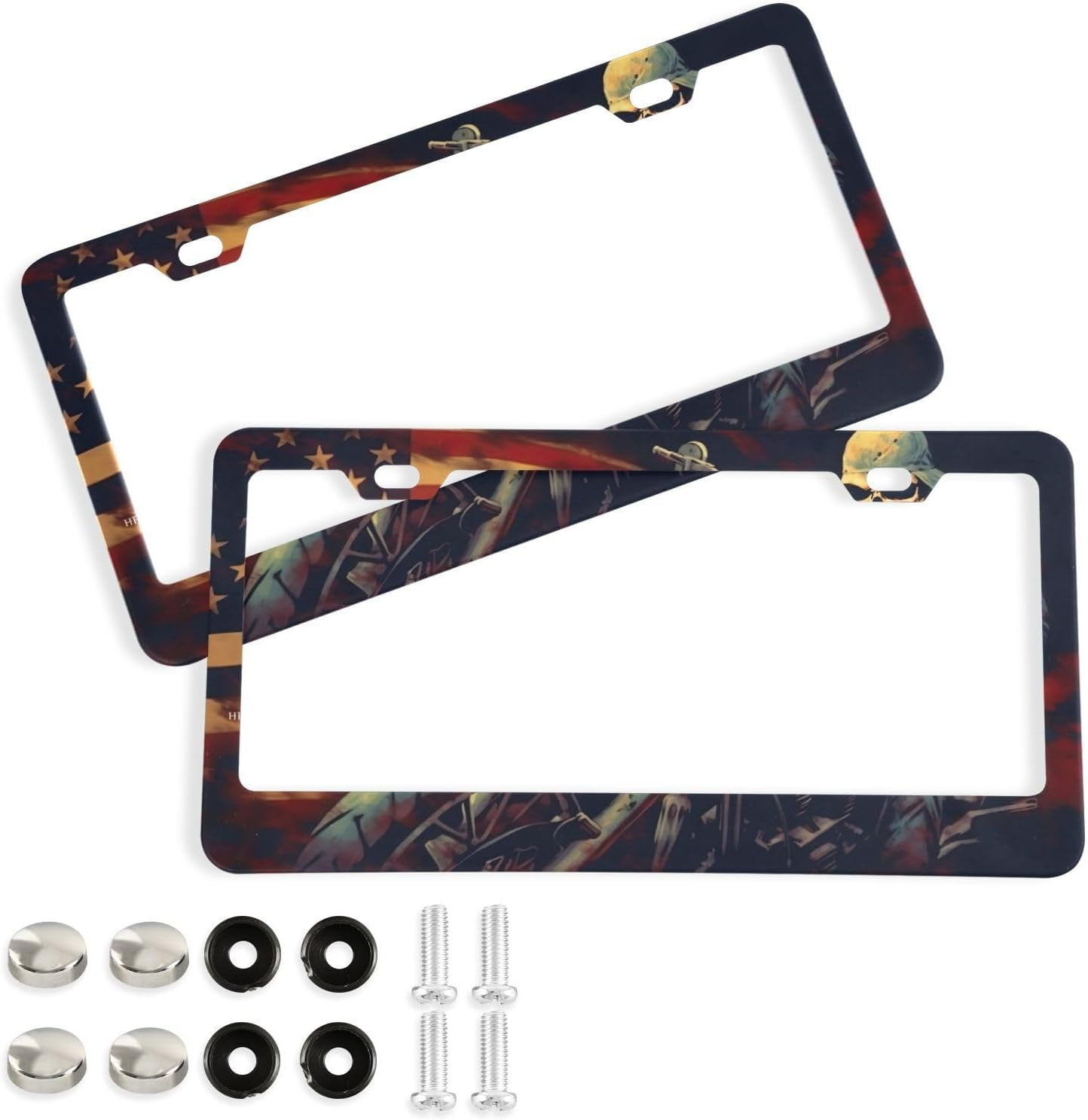 GZHJMY 2 Pcs License Plate Frame American Flag Skull License Plate ...
