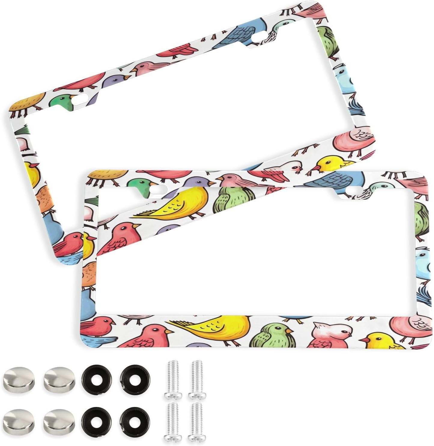 GZHJMY 2 Pcs License Plate Frame Colorful Birds License Plate Cover ...