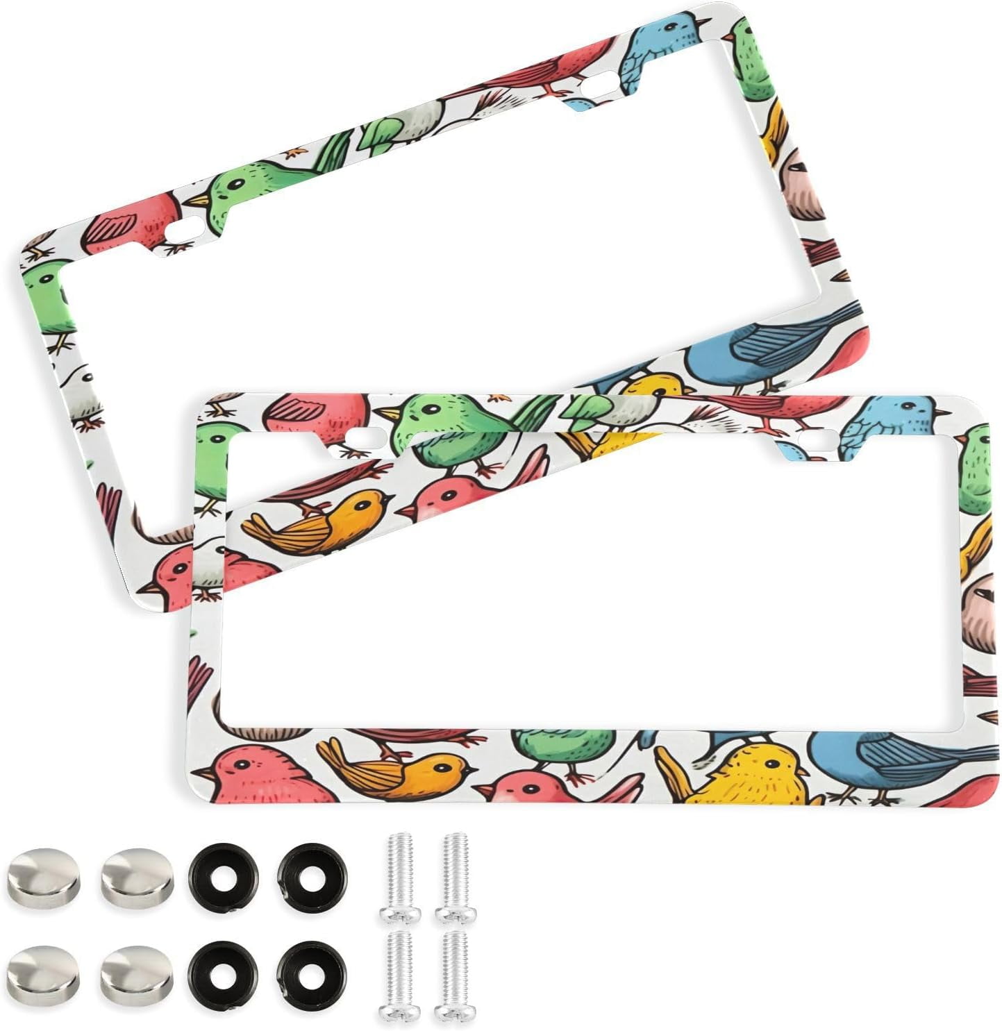 GZHJMY 2 Pcs License Plate Frame Colorful Birds License Plate Cover ...