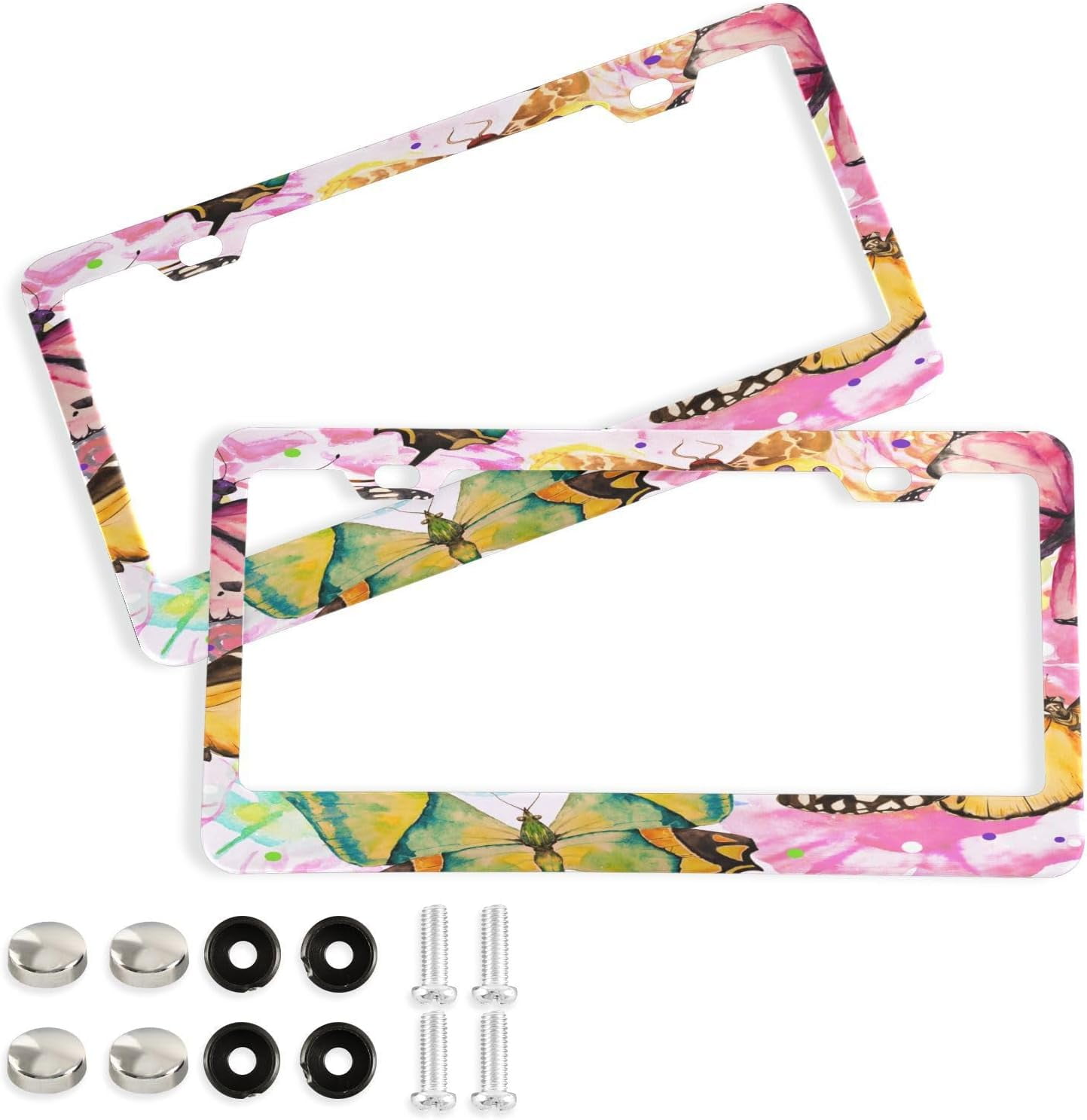 GZHJMY 2 Pcs License Plate Frame Colorful Butterfly Print License Plate ...