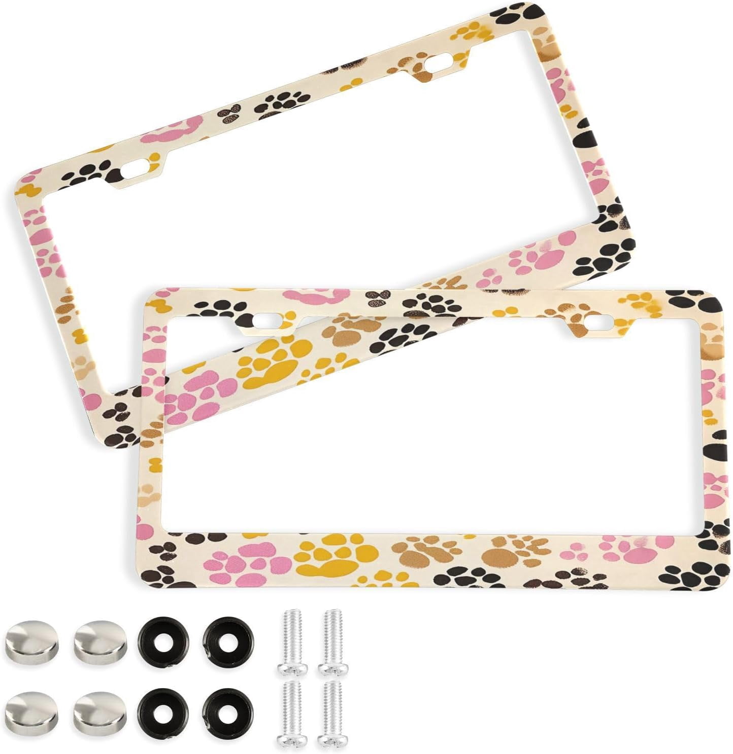 GZHJMY 2 Pcs License Plate Frame Colorful Dog Paws License Plate Cover ...