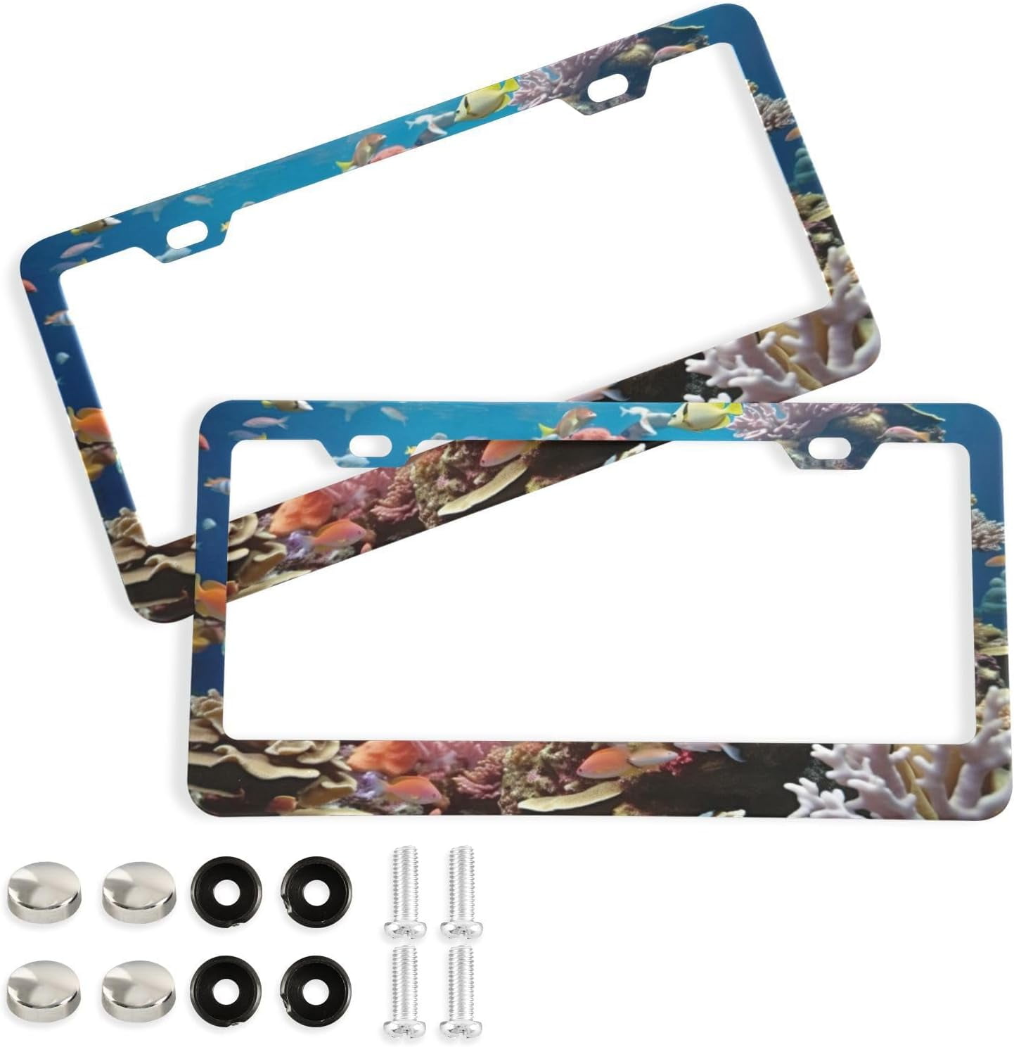 GZHJMY 2 Pcs License Plate Frame Colorful Fish License Plate Cover ...