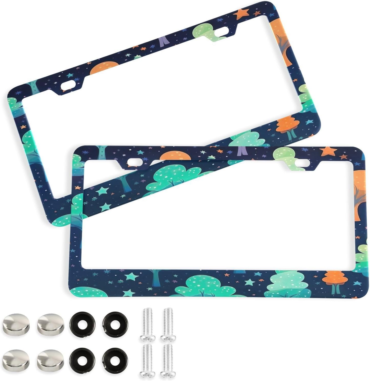 GZHJMY 2 Pcs License Plate Frame Colorful Tree License Plate Cover ...