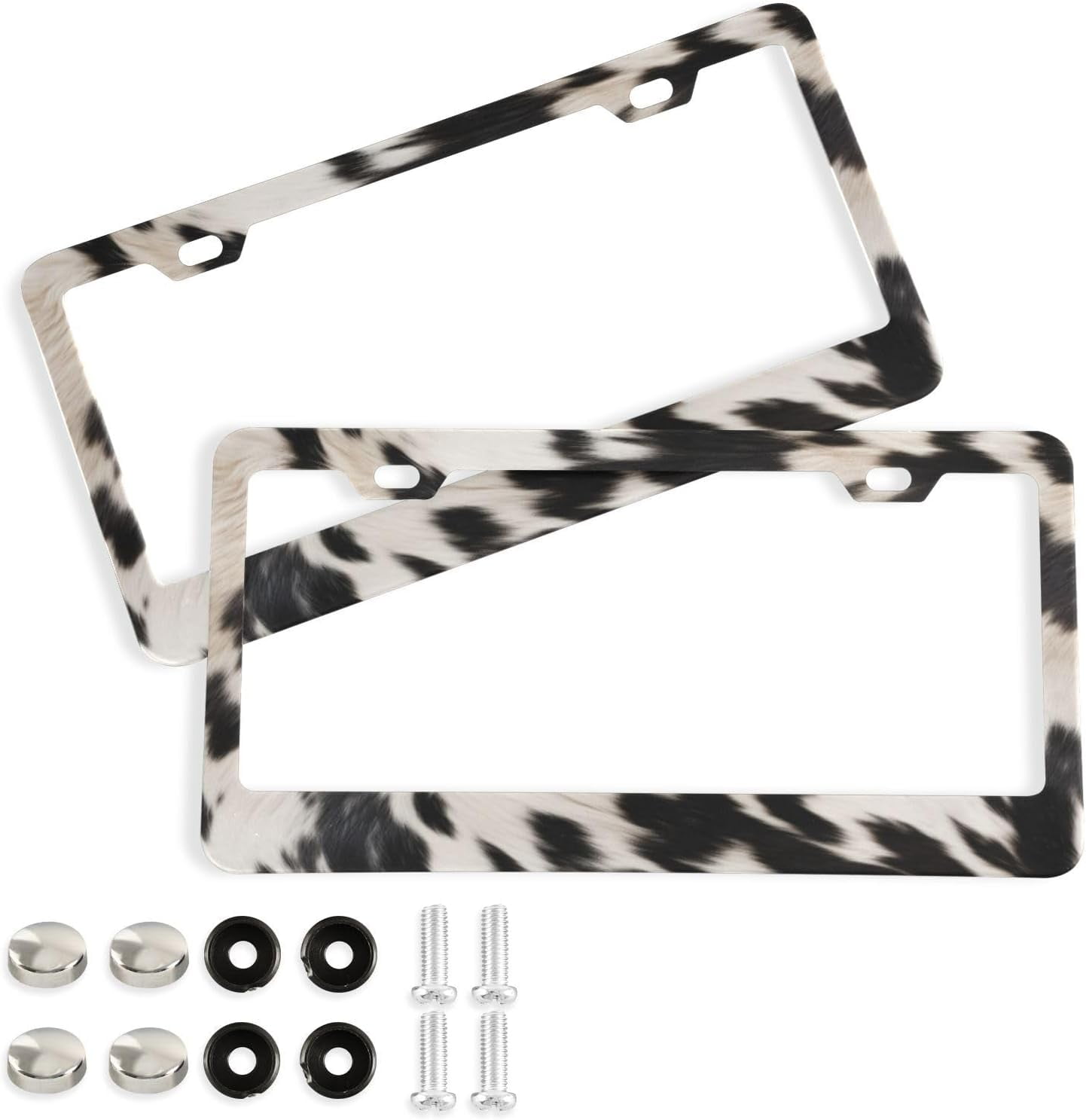 GZHJMY 2 Pcs License Plate Frame Cow Print License Plate Cover ...