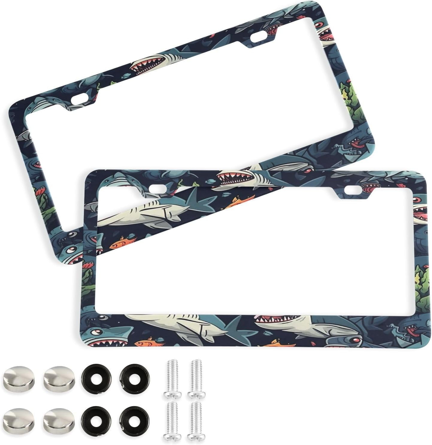 GZHJMY 2 Pcs License Plate Frame Cute Sharks License Plate Cover ...