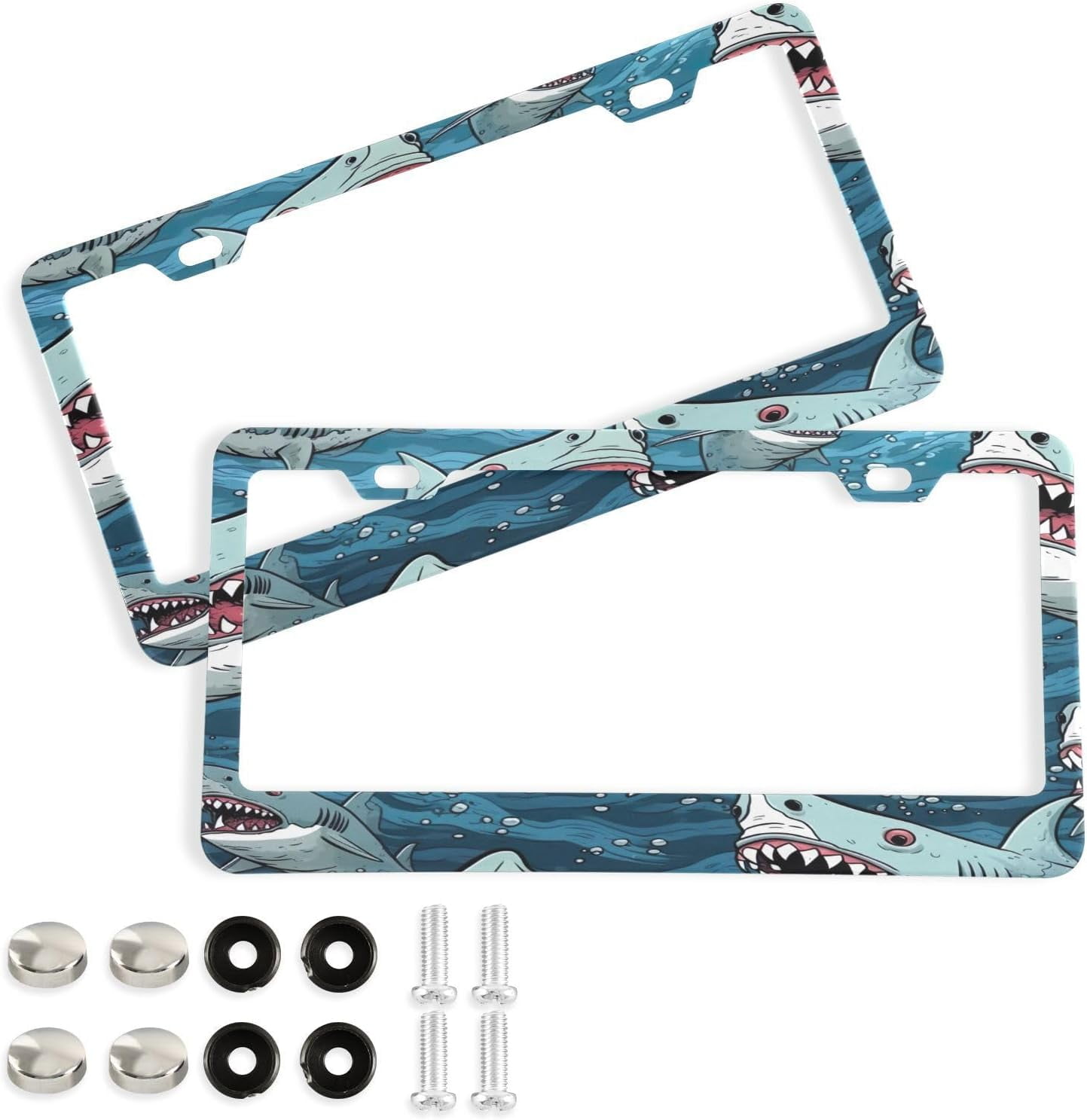 GZHJMY 2 Pcs License Plate Frame Cute Sharks License Plate Cover ...