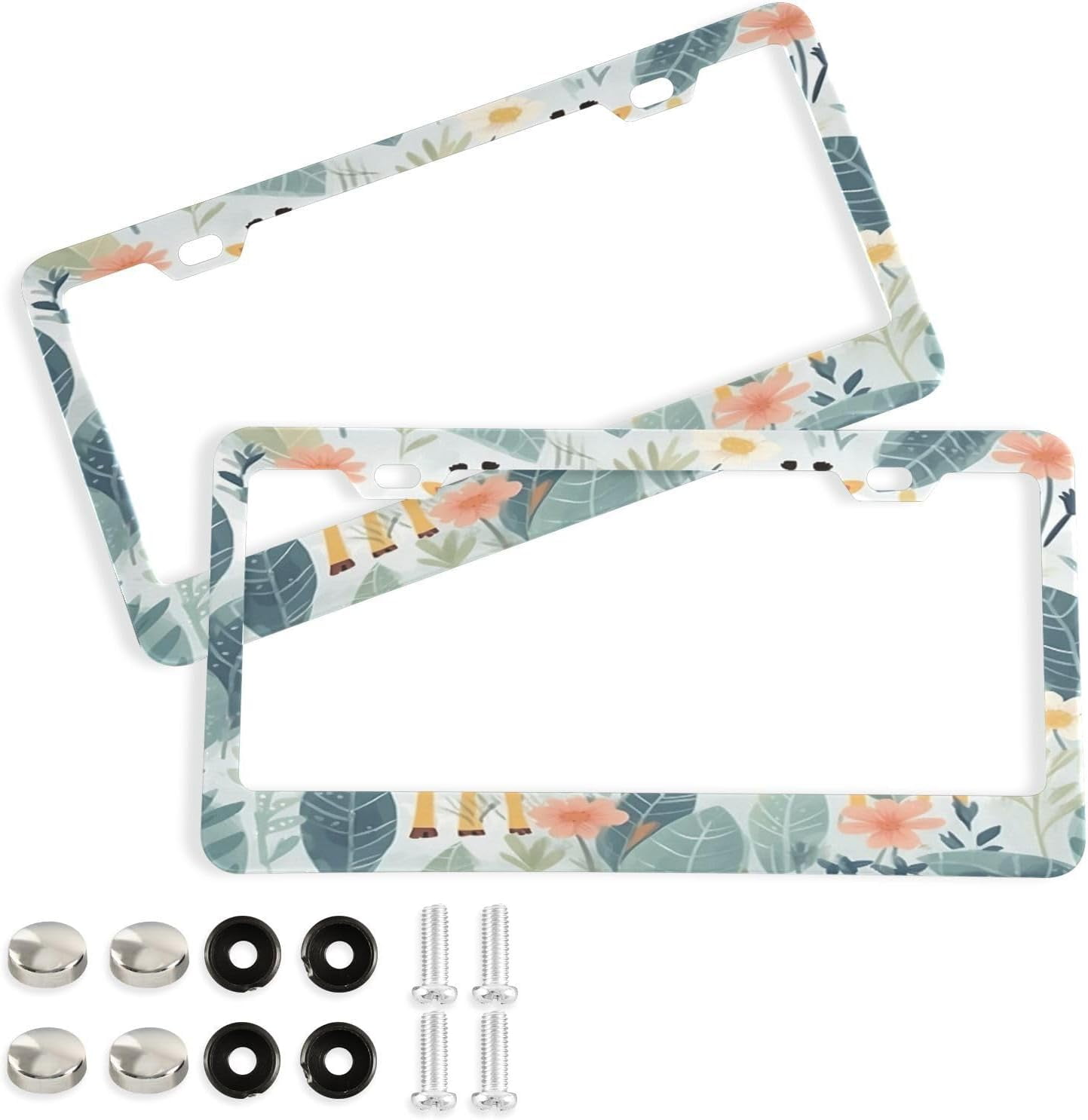 GZHJMY 2 Pcs License Plate Frame Giraffe Flowers License Plate Cover ...