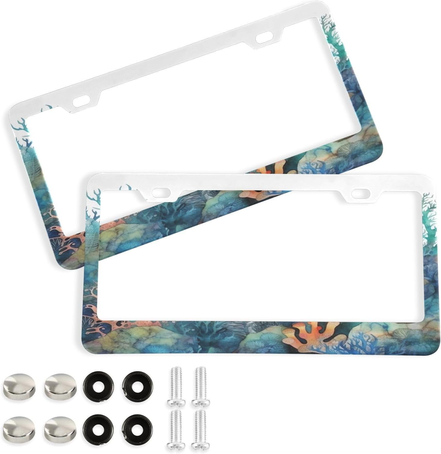 GZHJMY 2 Pcs License Plate Frame Marine Coral License Plate Cover ...