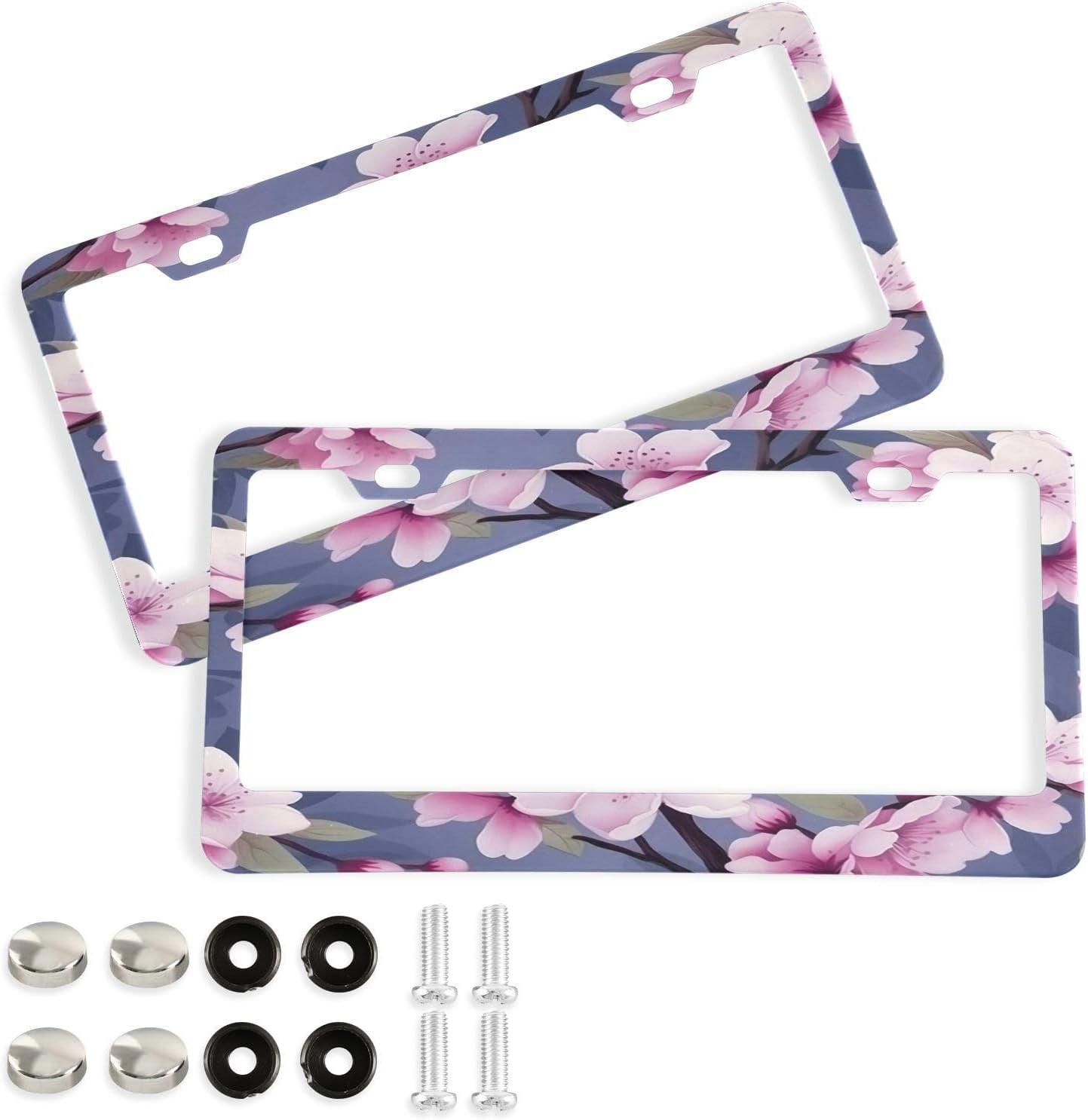 GZHJMY 2 Pcs License Plate Frame Peach Blossom License Plate Cover ...