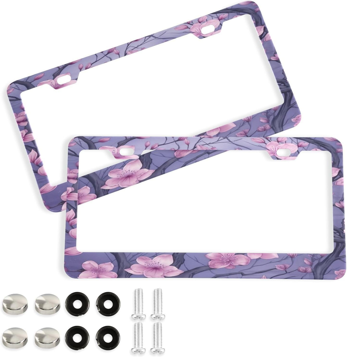 GZHJMY 2 Pcs License Plate Frame Peach Blossom License Plate Cover ...