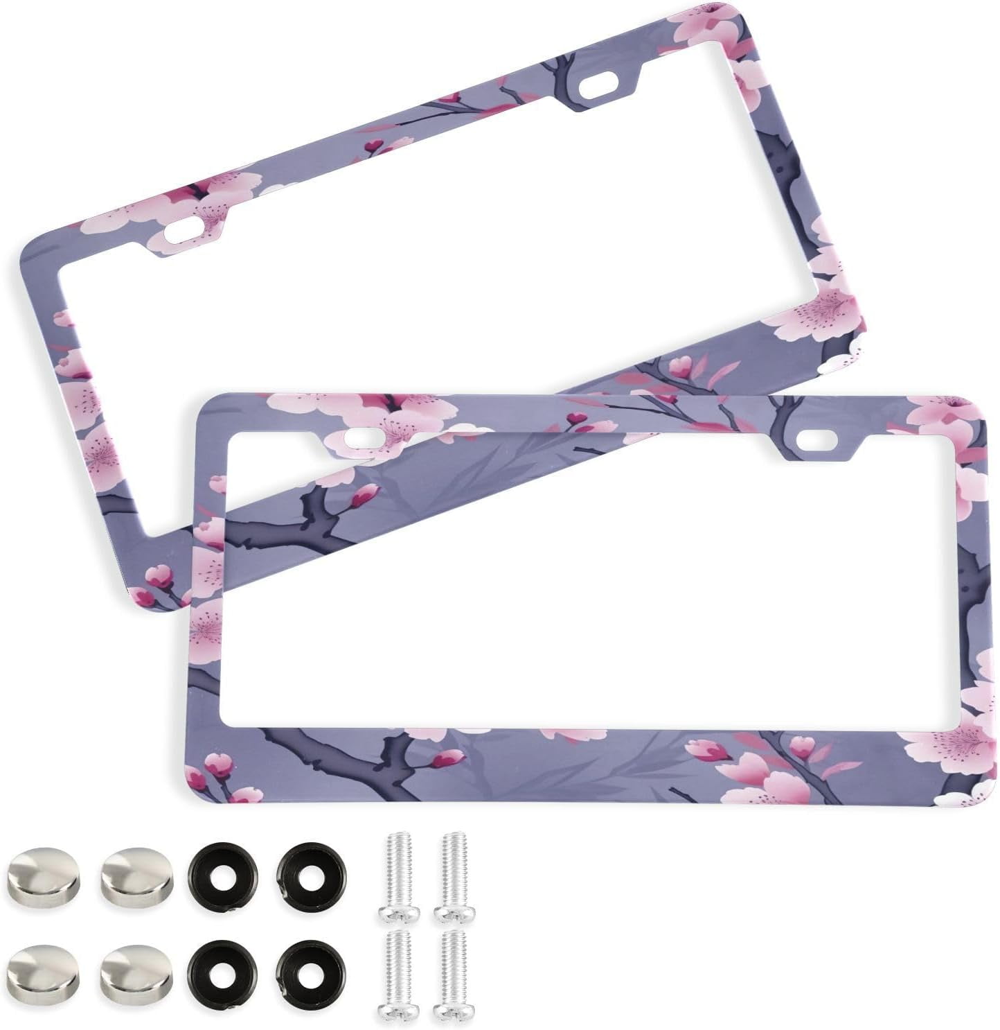GZHJMY 2 Pcs License Plate Frame Peach Blossom License Plate Cover ...