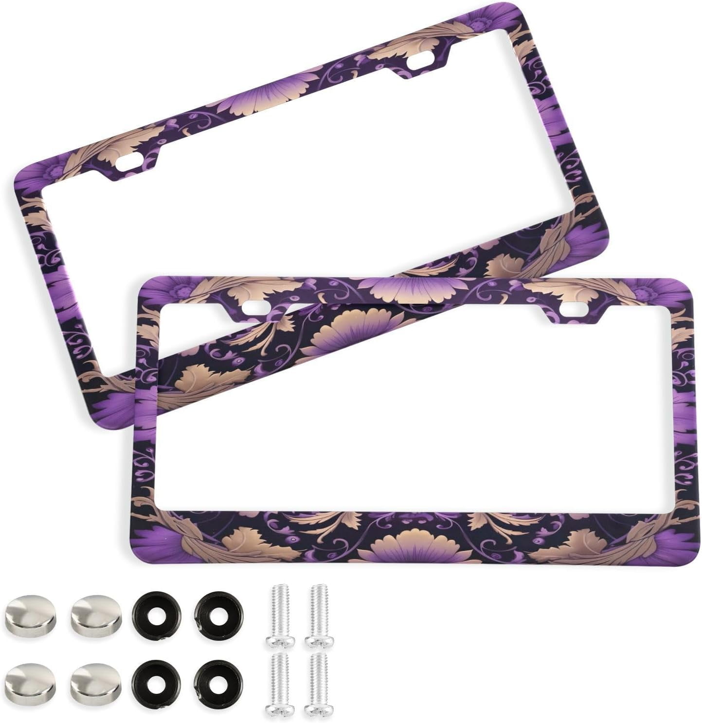 GZHJMY 2 Pcs License Plate Frame Purple Flowers License Plate Cover ...