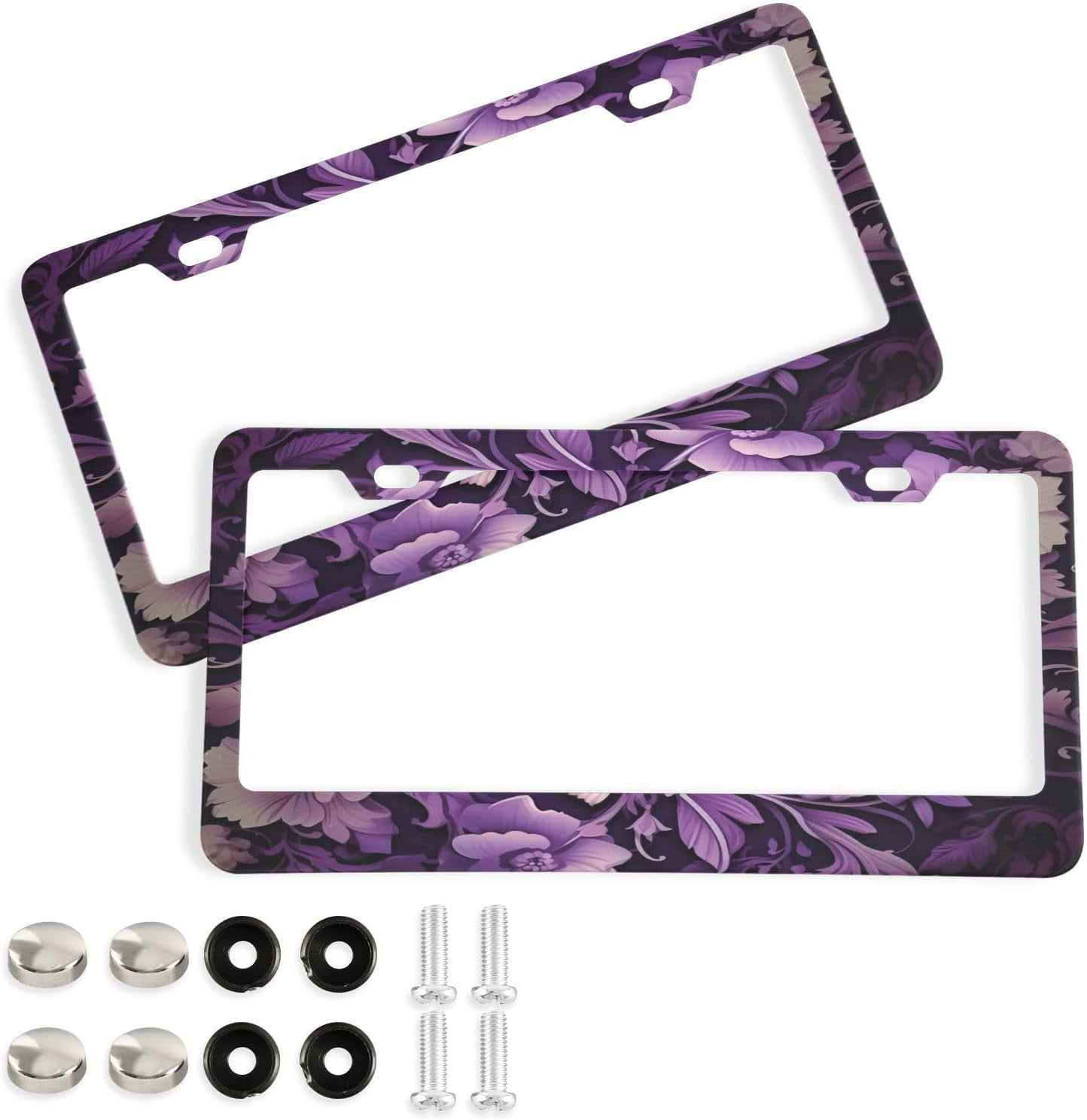 GZHJMY 2 Pcs License Plate Frame Purple Flowers License Plate Cover ...