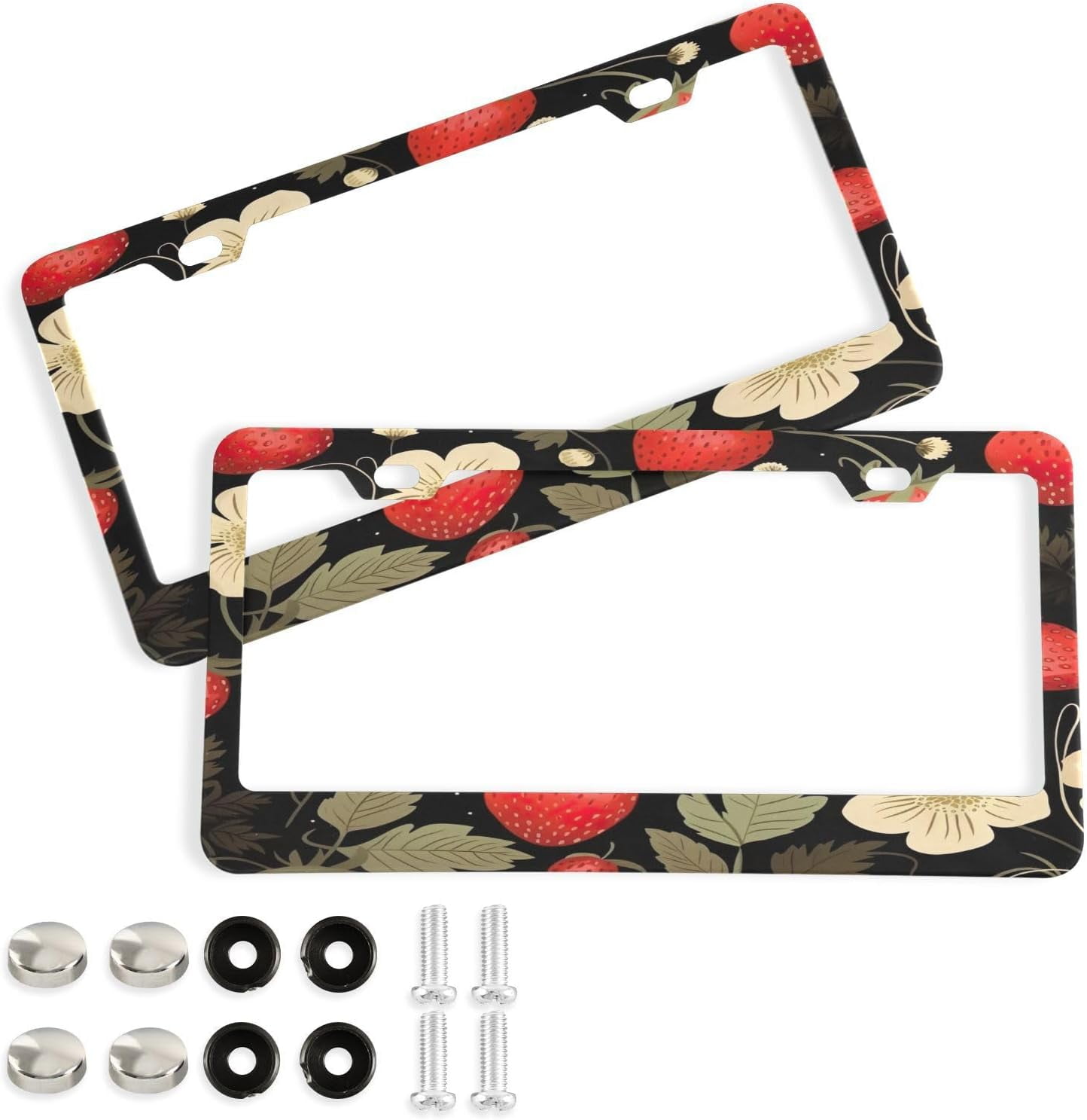GZHJMY 2 Pcs License Plate Frame Strawberry Flower License Plate Cover ...