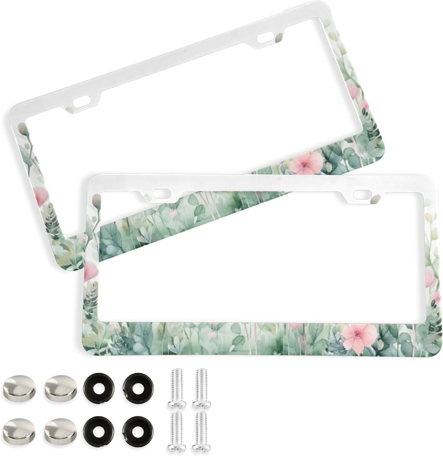 GZHJMY 2 Pcs License Plate Frame Watercolor Flowers License Plate Cover ...
