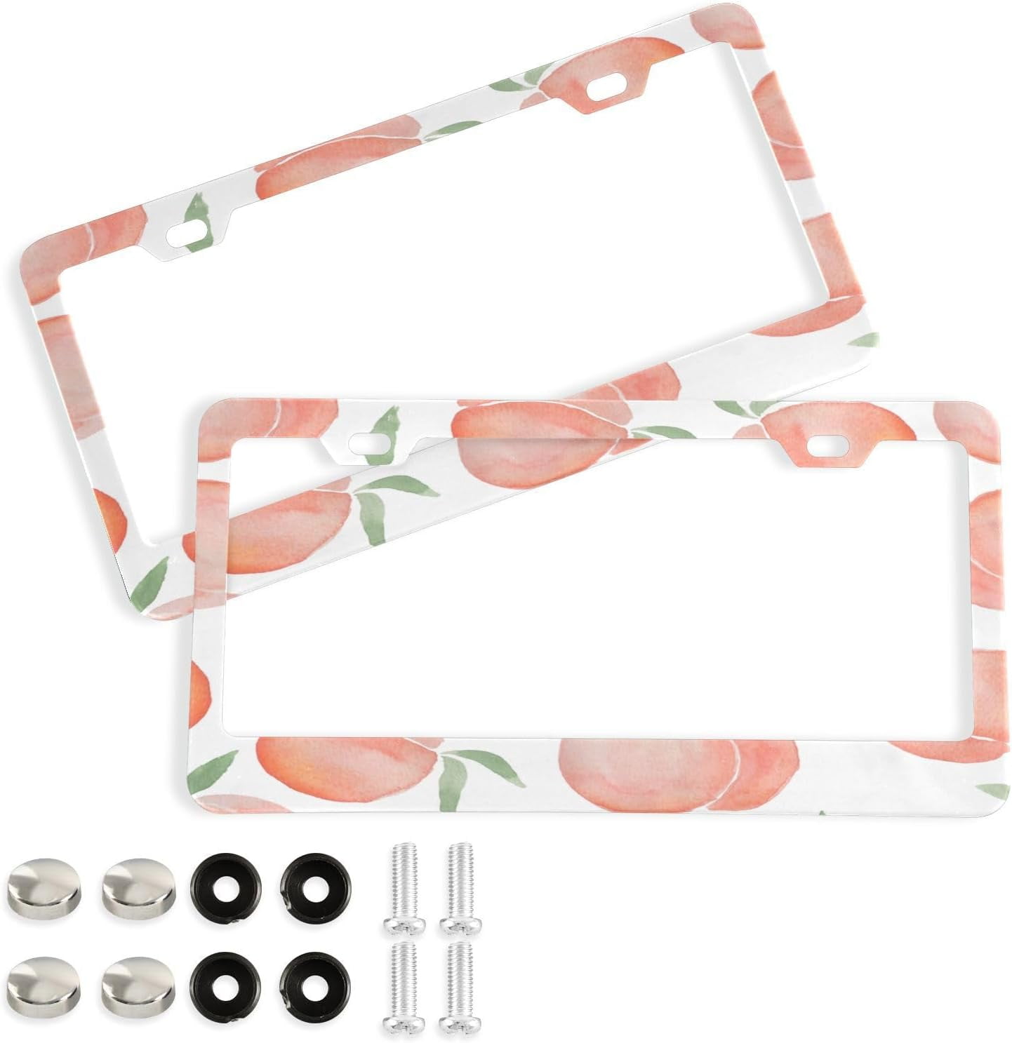 GZHJMY 2 Pcs License Plate Frame Watercolor Peach License Plate Cover ...