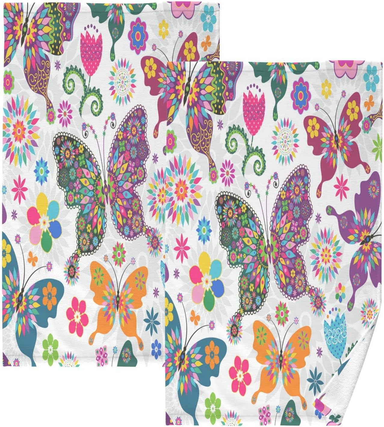 GZHJMY 2 Piece Colorful Butterflies and Flowers Hand Towels for Bath ...