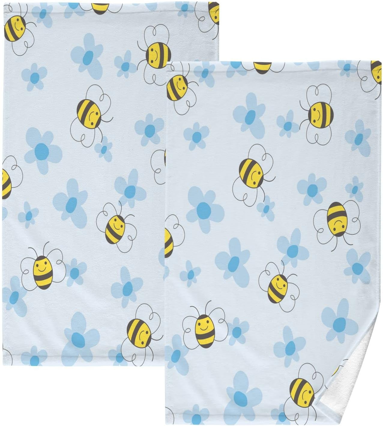 GZHJMY 2 Piece Cute Bee Flower Blue Hand Towels for Bath Decorative ...