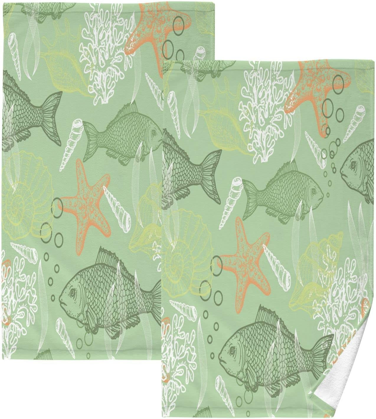 GZHJMY 2 Piece Sea Fish Starfish Hand Towels for Bath Decorative, Pure ...