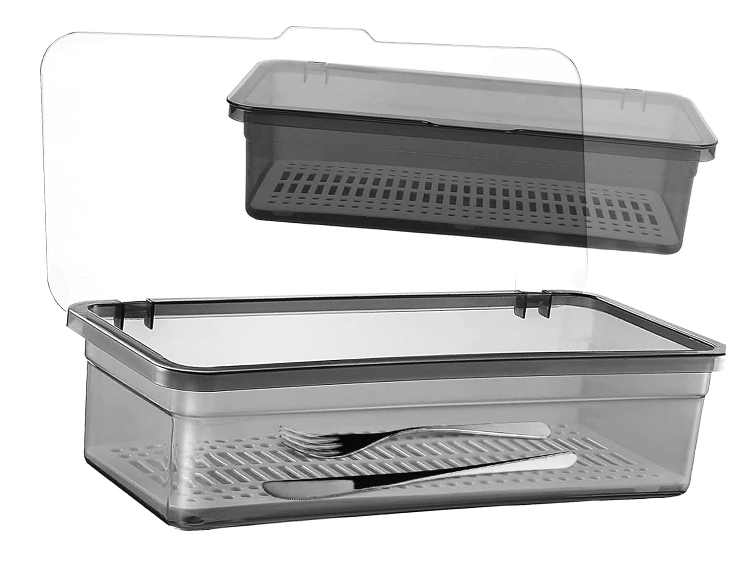 GZHJMY 2-Piece Silverware Tray Set with Cover and Drainer, Cutlery and ...