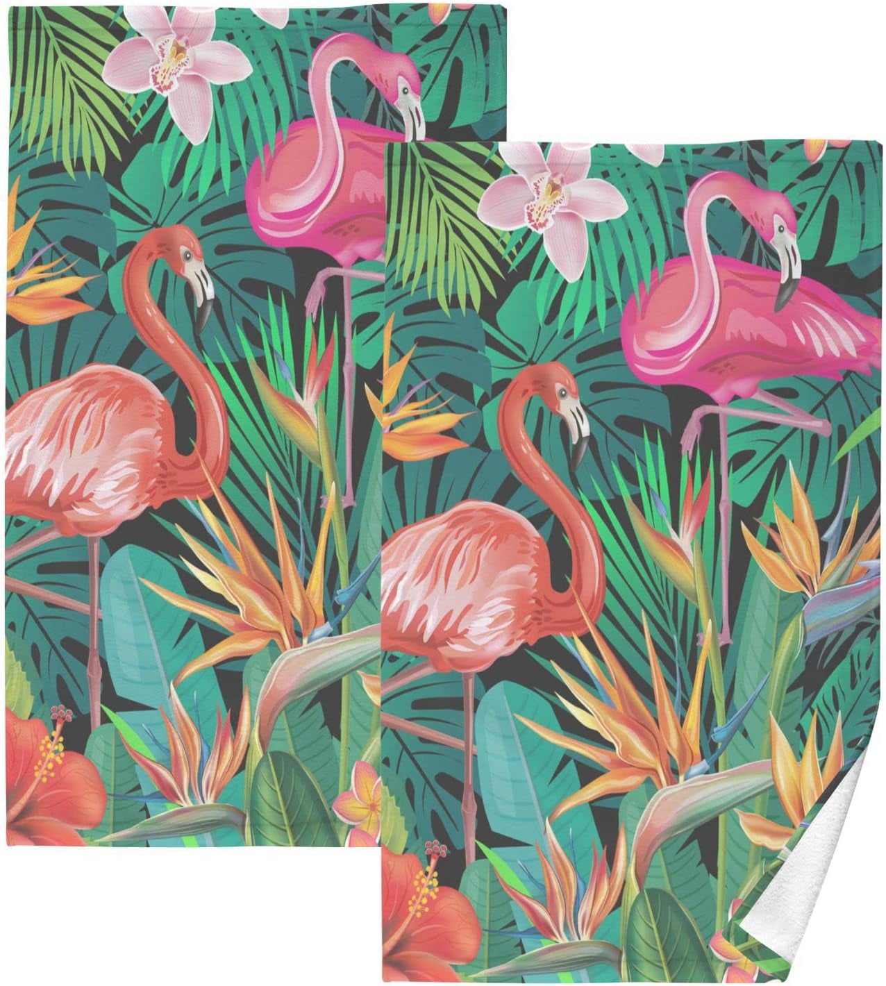 GZHJMY 2 Piece Tropical Flower Flamingo Hand Towels for Bath Decorative ...