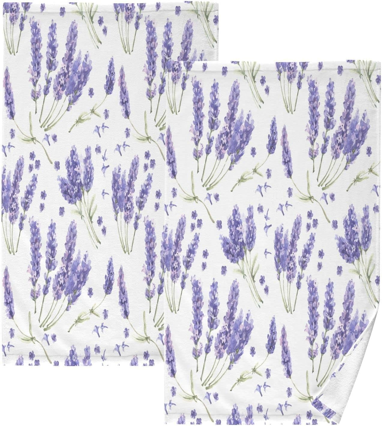 GZHJMY 2 Piece Wildflower Lavender Flower Pattern Hand Towels for Bath ...