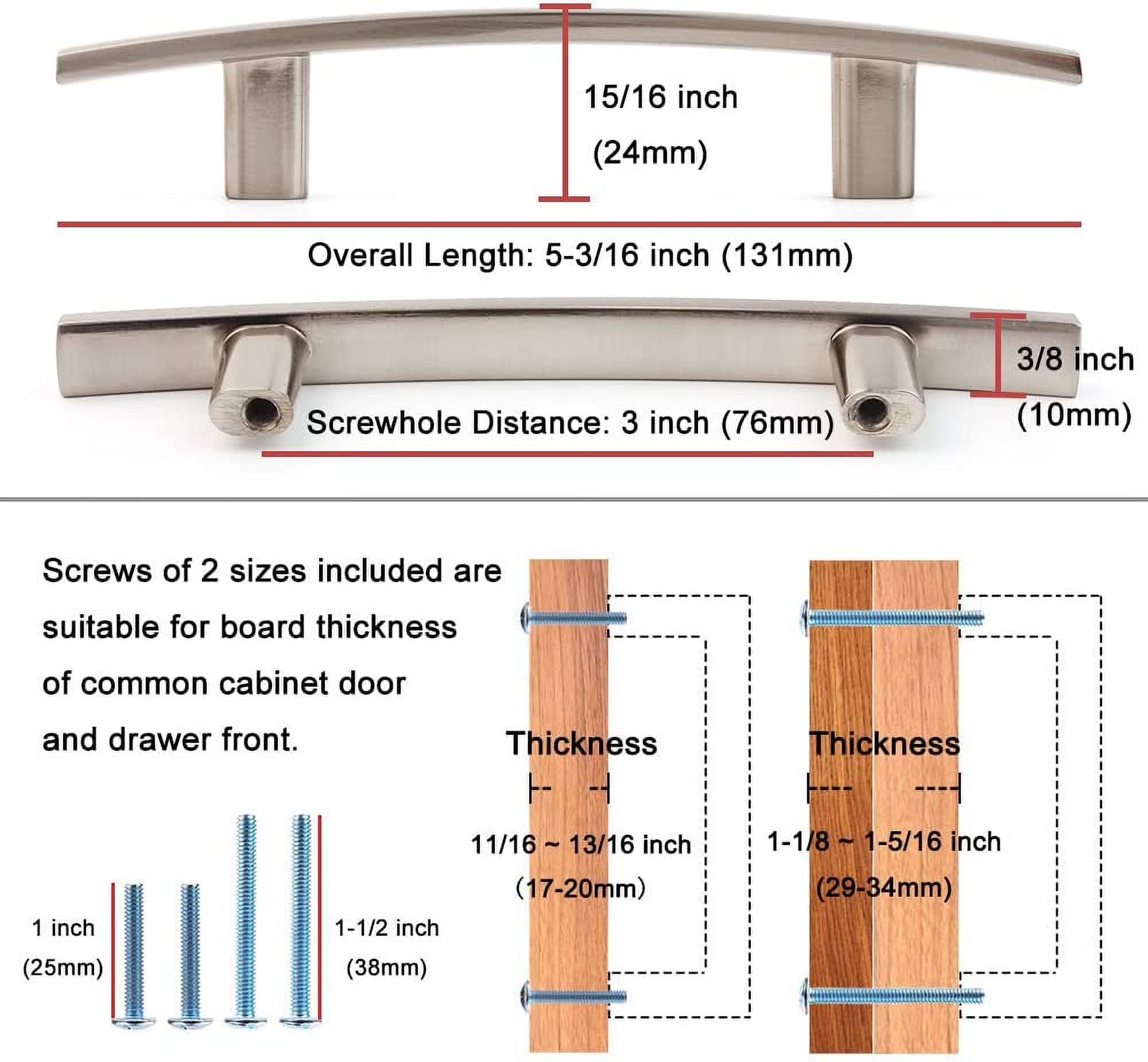 GZHJMY 20-Pack Solid Curved Cabinet Pull - Furniture Arch Handle, 3 ...