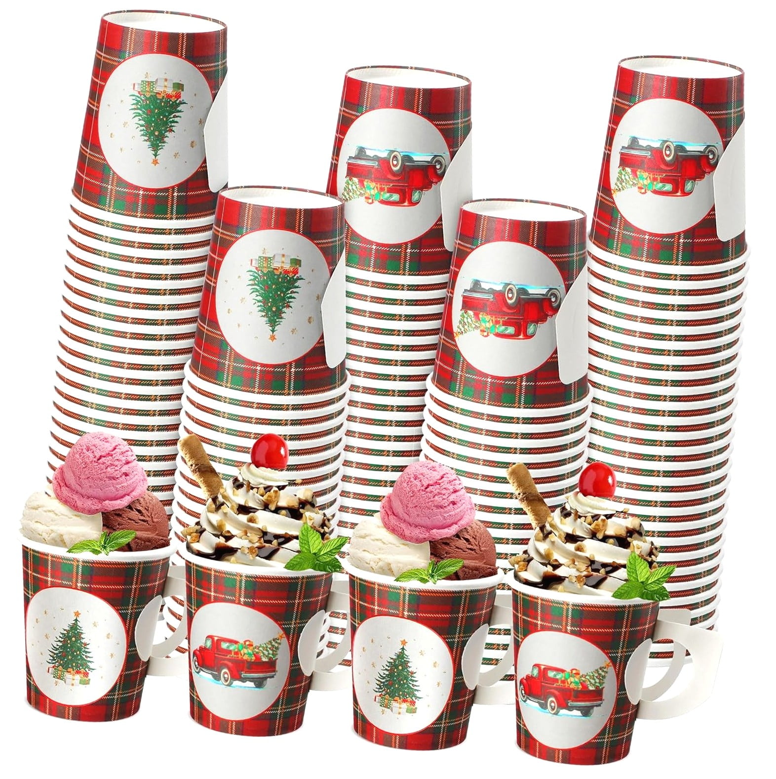 GZHJMY 200 Pcs 8 oz Christmas Paper Cups with Handle Christmas Coffee ...