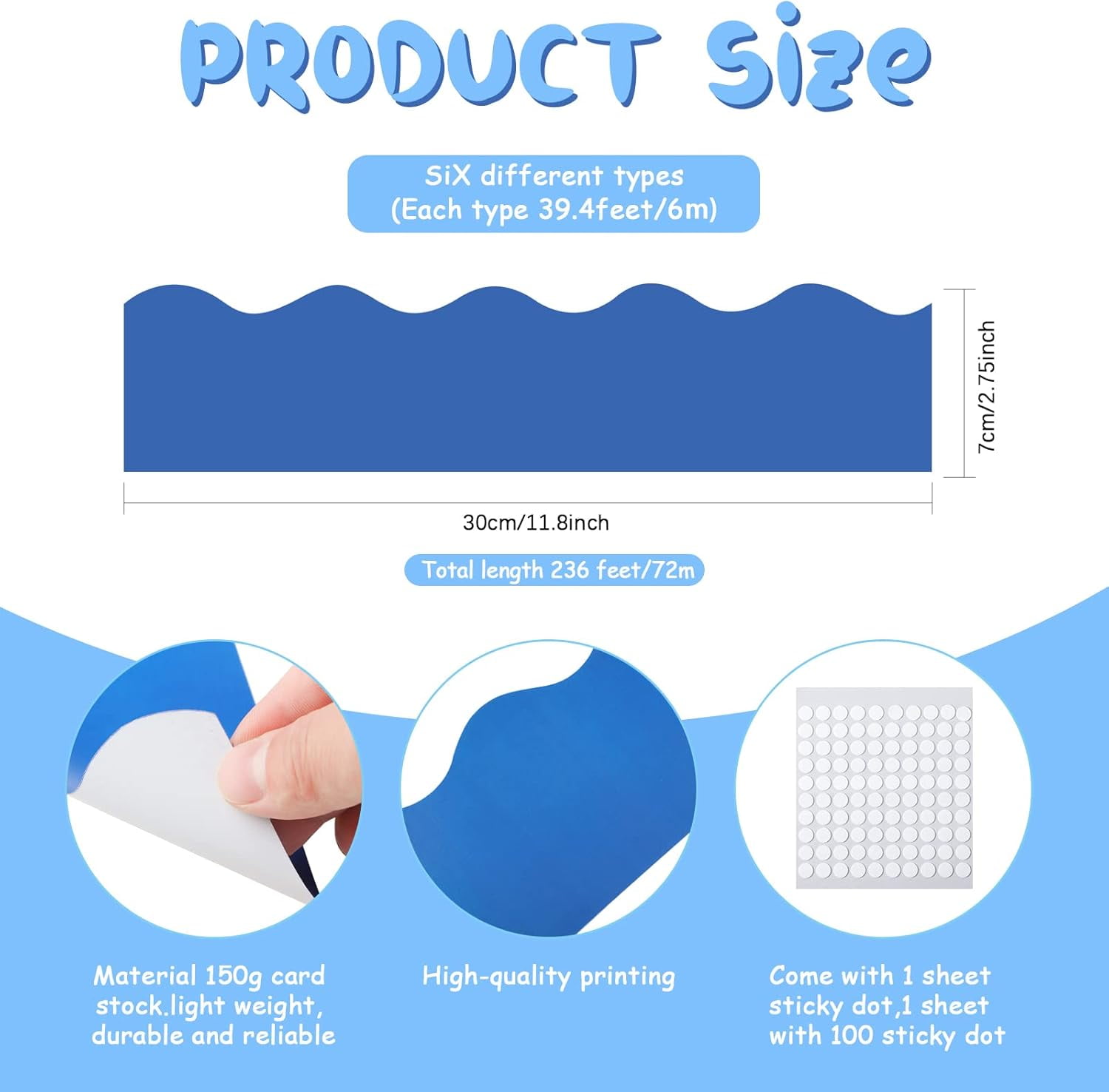 GZHJMY 236 ft Summer Display Board Edges, Timeless Vivid Classroom Wavy ...