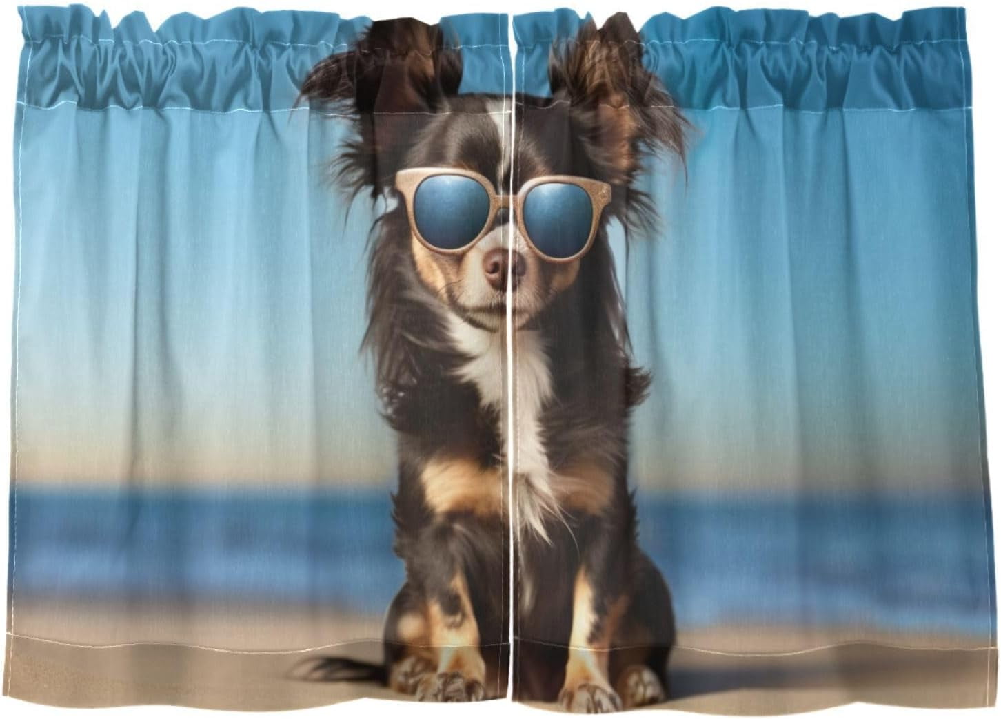 GZHJMY 24 Inch Length Kitchen Curtains Chihuahua Dog 2 Panels Half ...