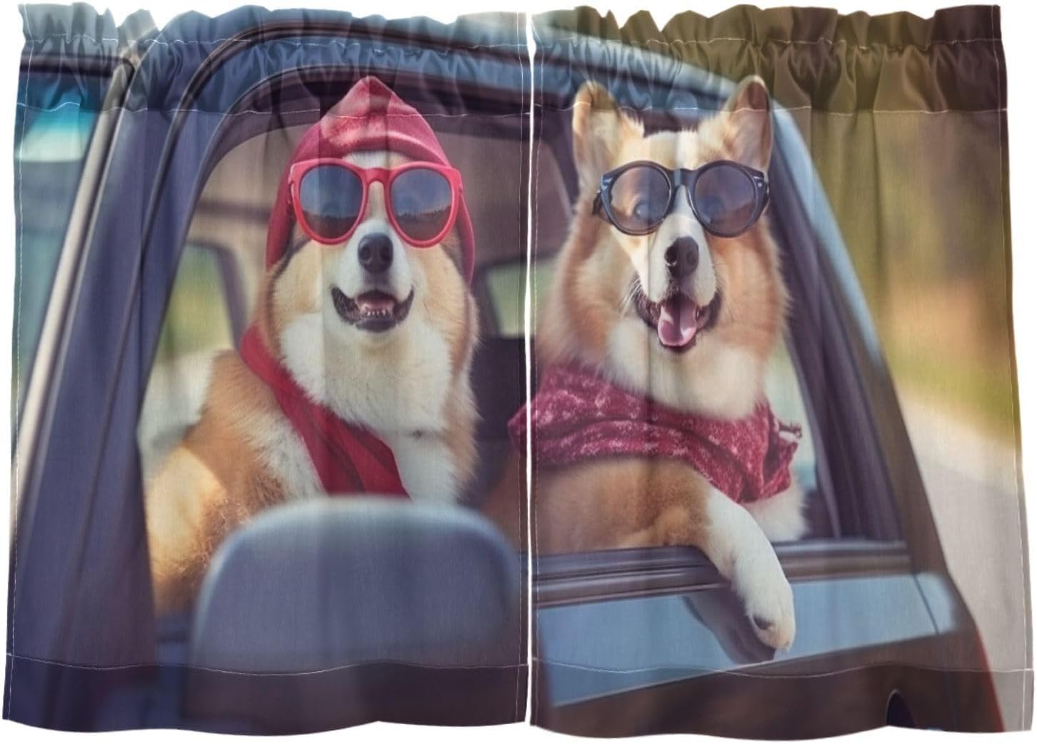 GZHJMY 24 Inch Length Kitchen Curtains Cute Dog 2 Panels Half Window ...