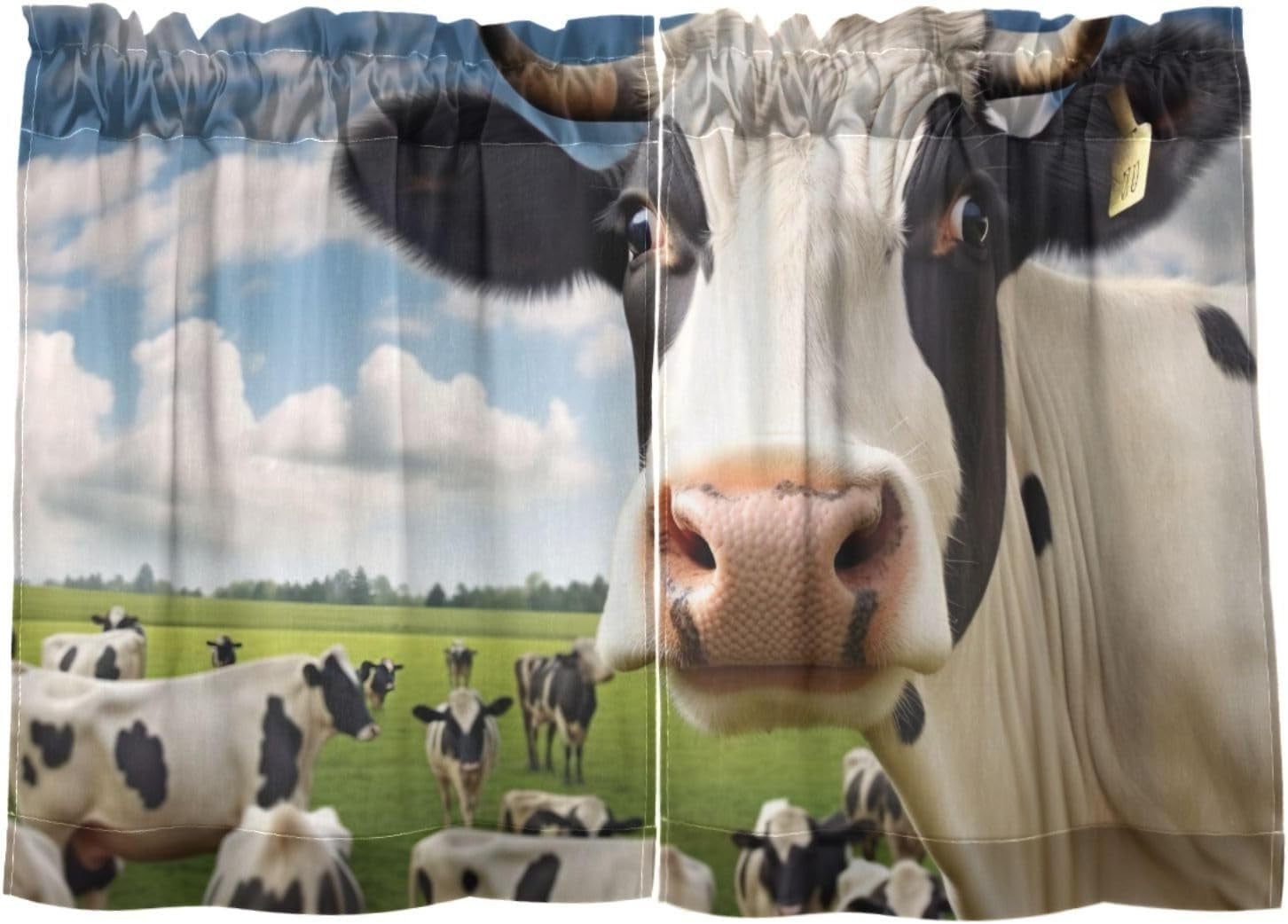 GZHJMY 24 Inch Length Kitchen Curtains Funny Cows 2 Panels Half Window ...