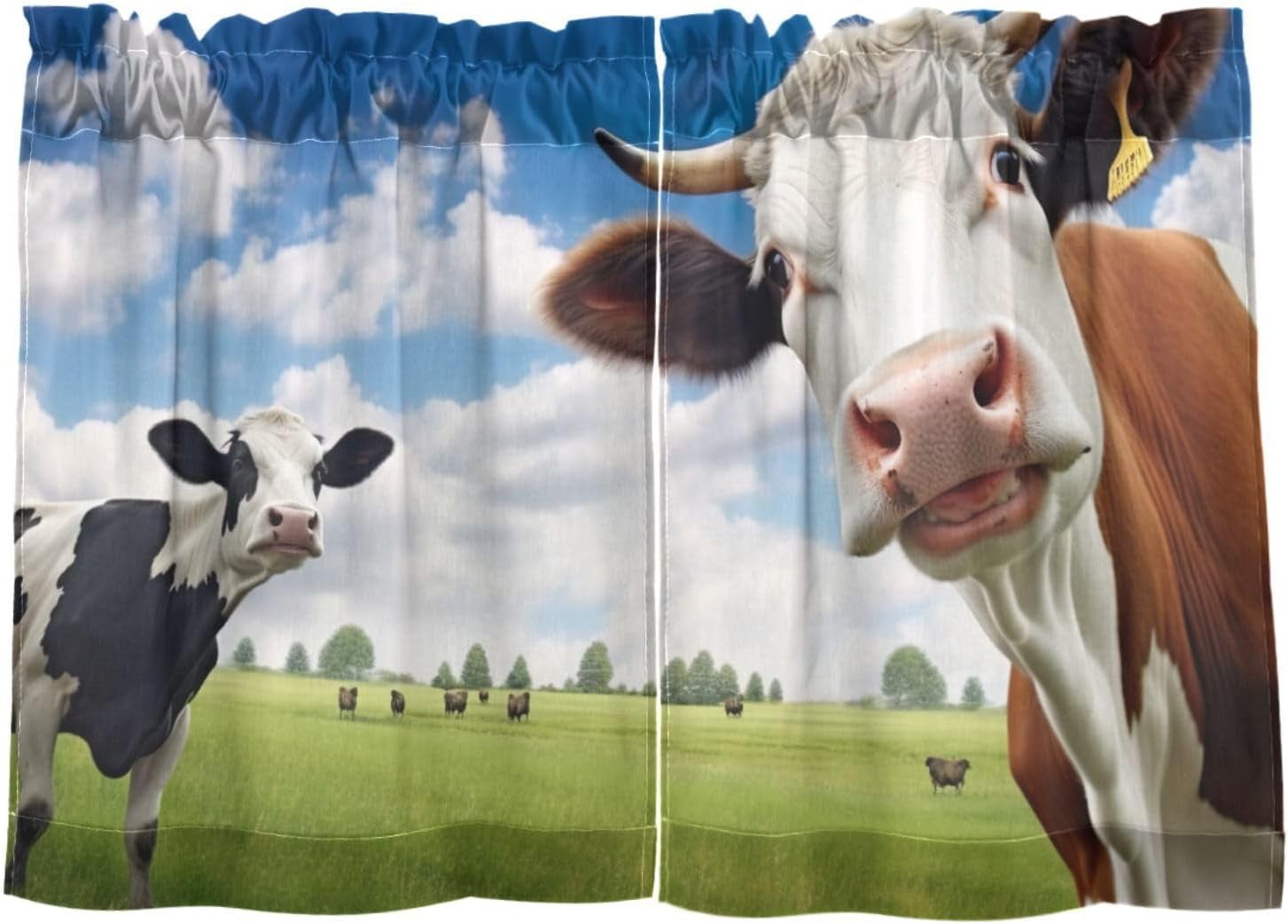 GZHJMY 24 Inch Length Kitchen Curtains Funny Cows 2 Panels Half Window ...