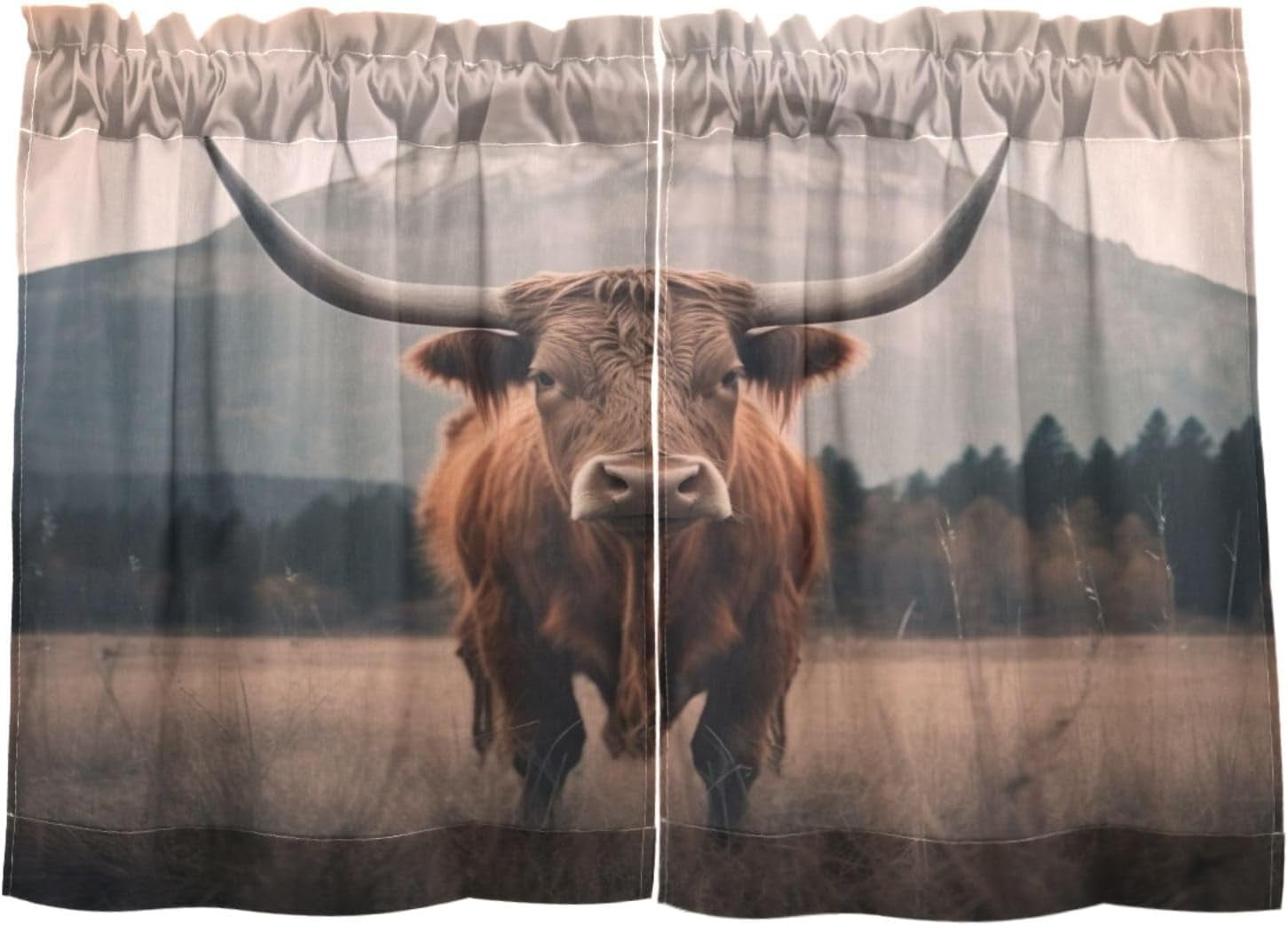 GZHJMY 24 Inch Length Kitchen Curtains Highland Cows 2 Panels Half ...