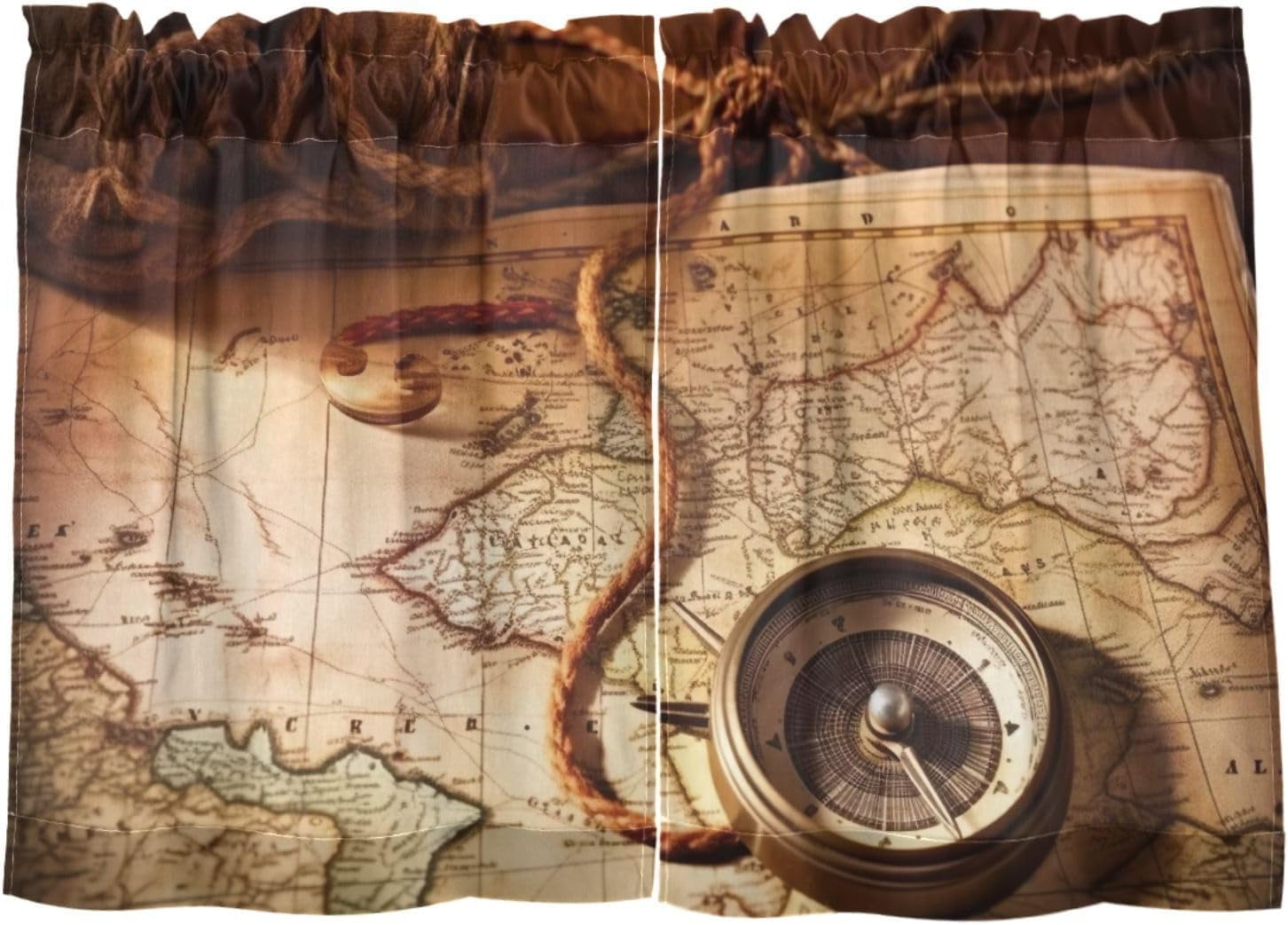 GZHJMY 24 Inch Length Kitchen Curtains Map Rope 2 Panels Half Window ...