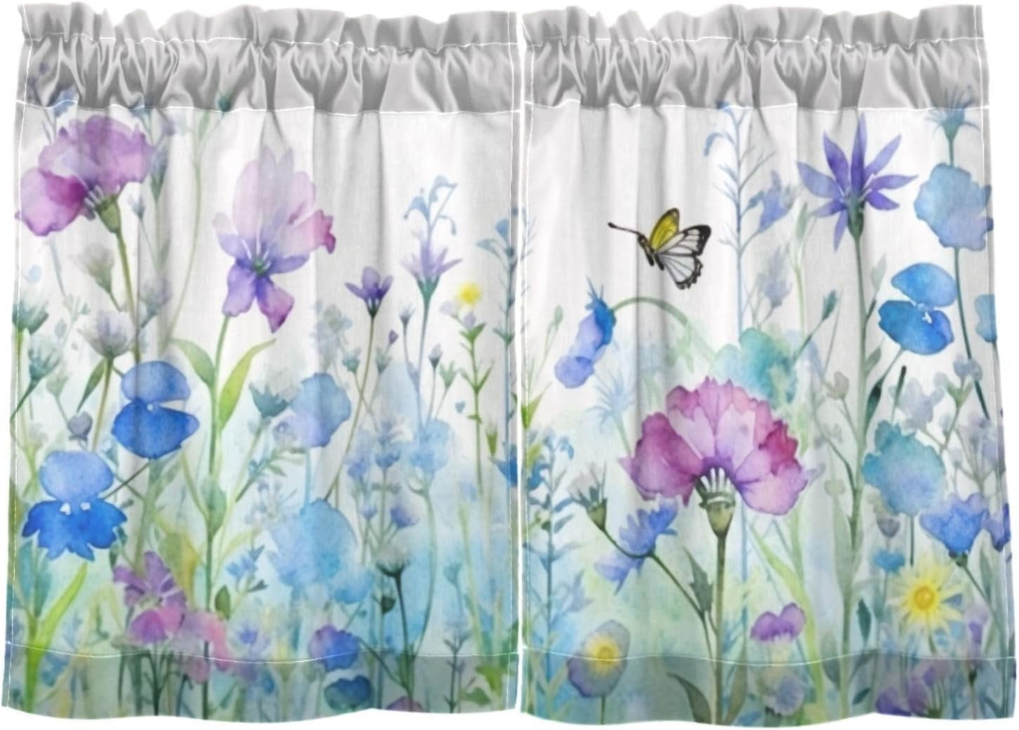 GZHJMY 24 Inch Length Kitchen Curtains Watercolor Flowers Butterflies 2 ...